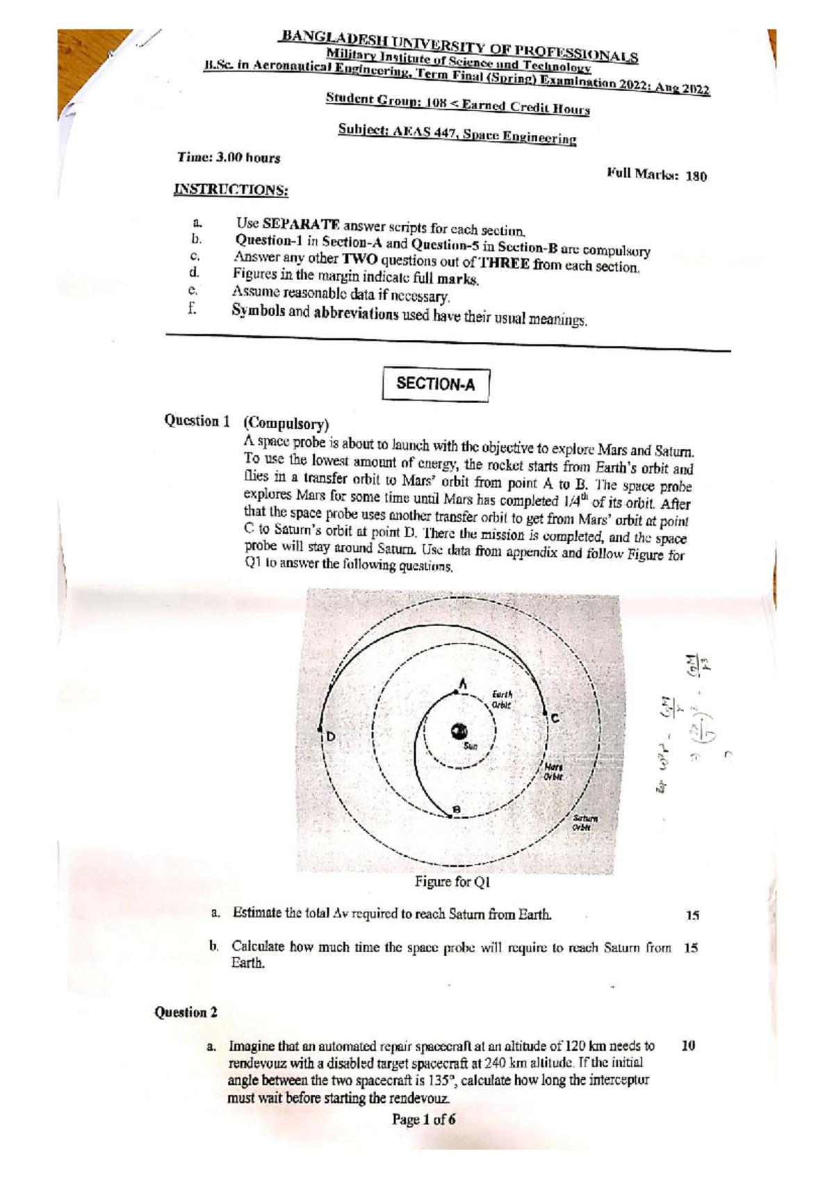 Final Exam AEAS 447: Space Engineering - Spring 2022 - Studocu