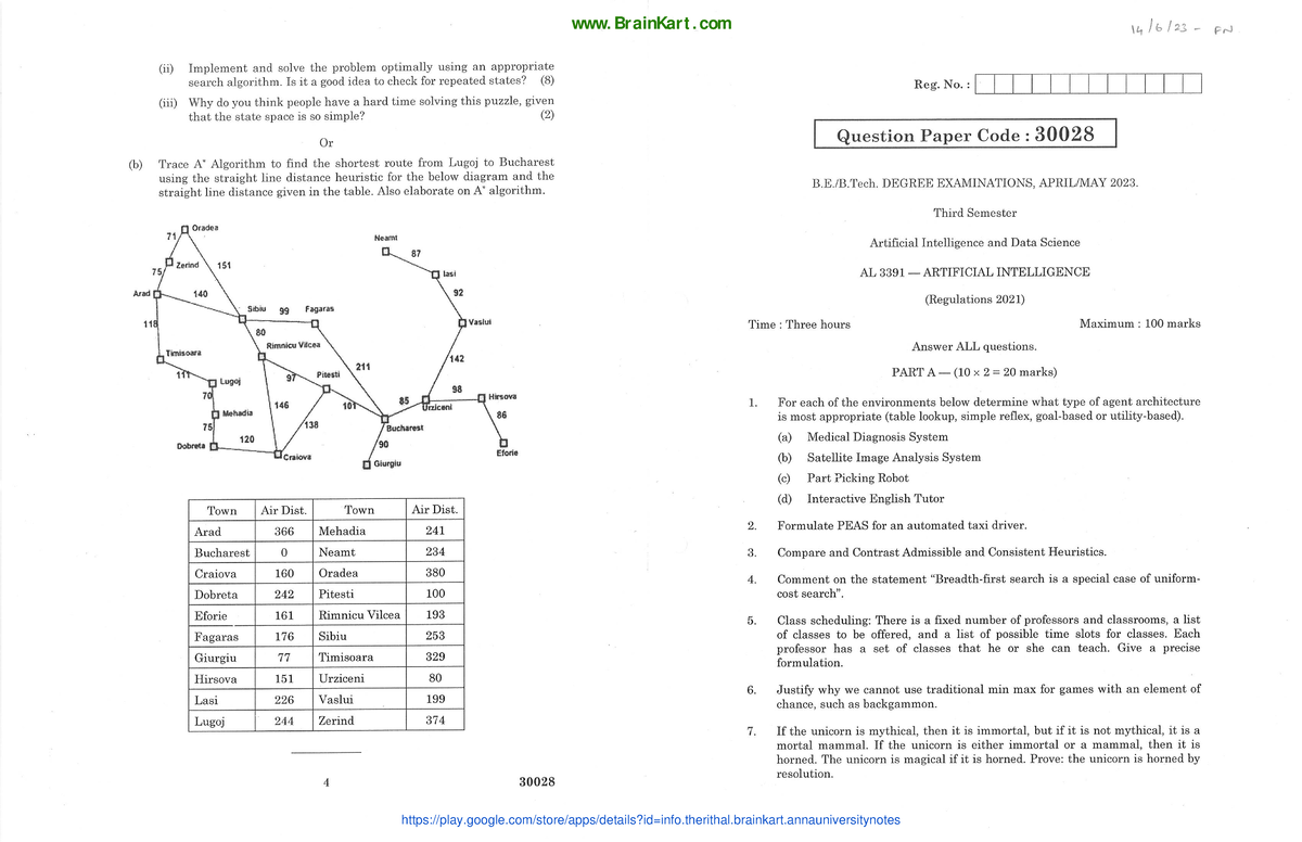 Artificial Intelligence - AL3391 2021 Regulation - Question Paper 2023 ... Artificial Intelligence - AL3391 2021 Regulation - Question Paper 2023 ...