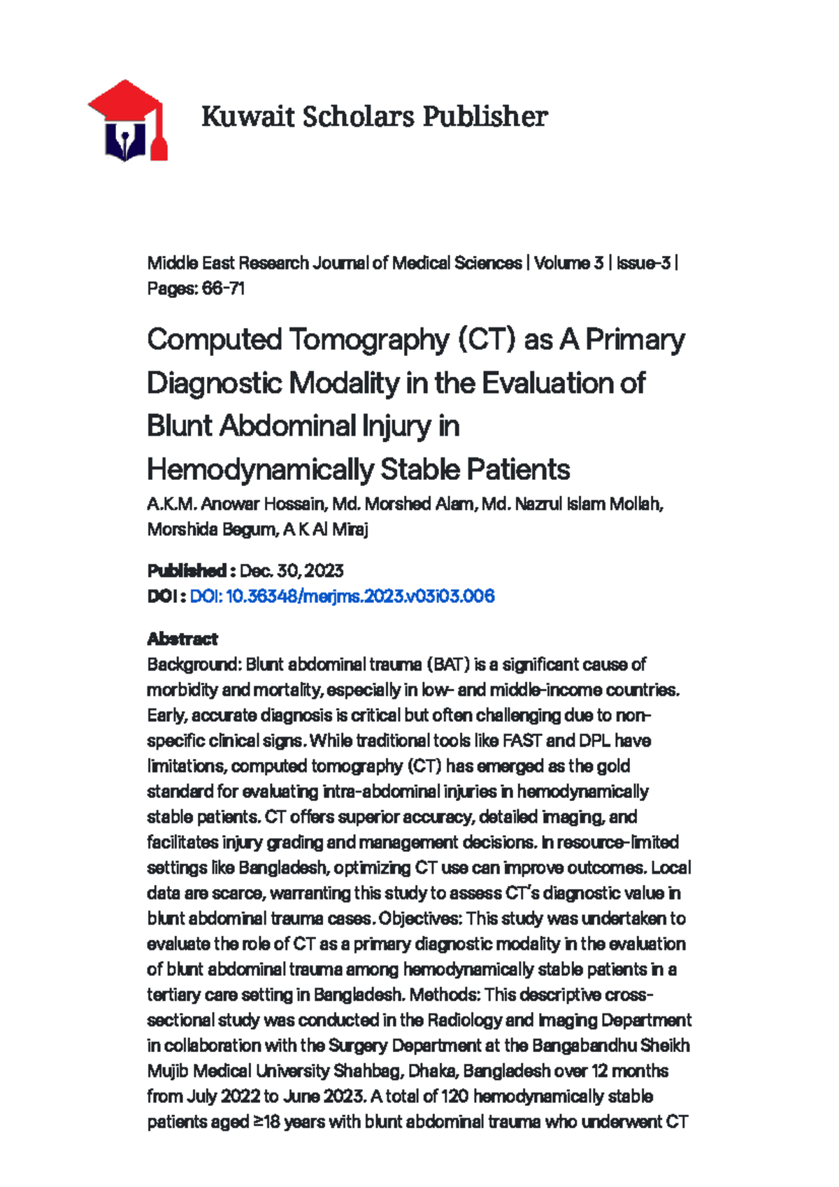 CT Evaluation of Blunt Abdominal Injury in Stable Patients: A Study ...