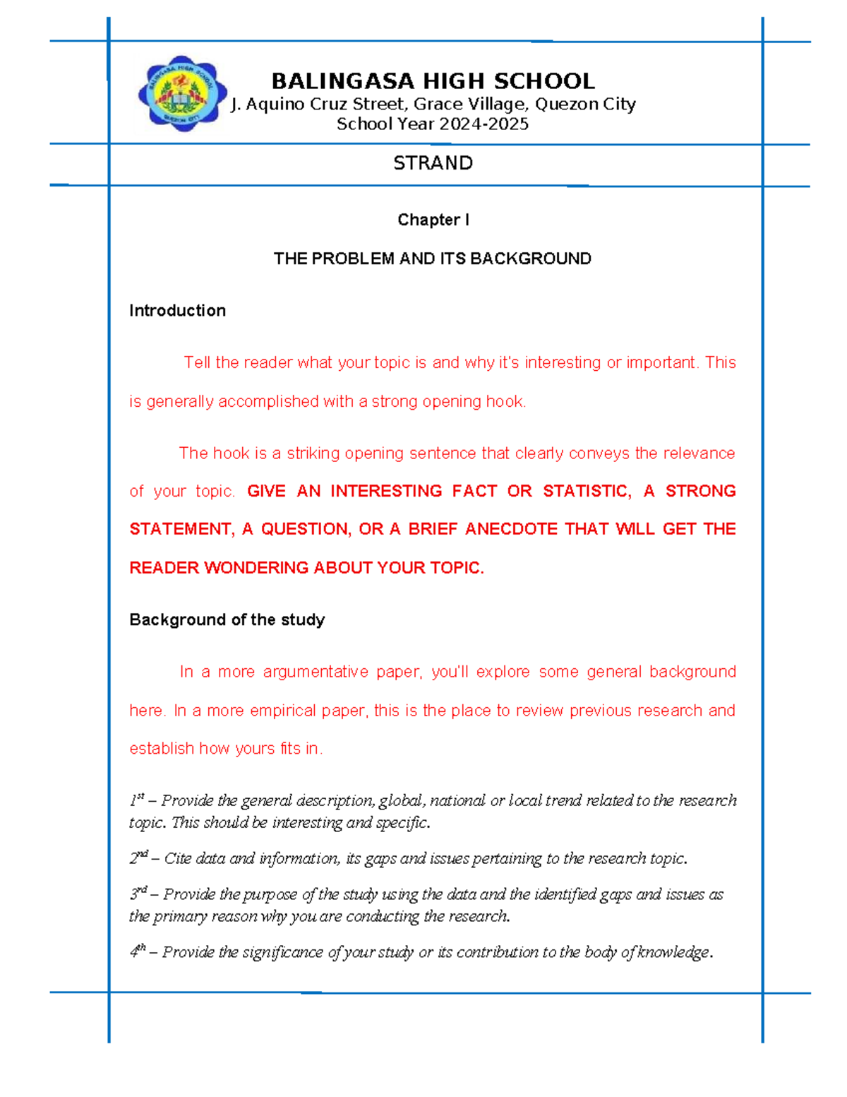 BHS STRAND Chapter I: The Problem and Its Background Analysis - Studocu