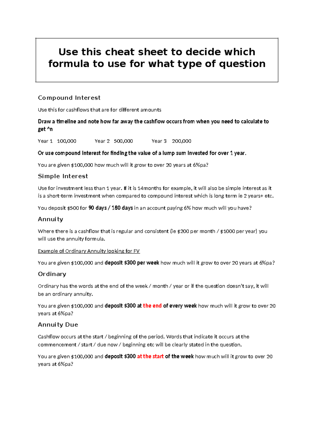 Compound Interest & Annuity Formula Cheatsheet for Finance 101 - Studocu