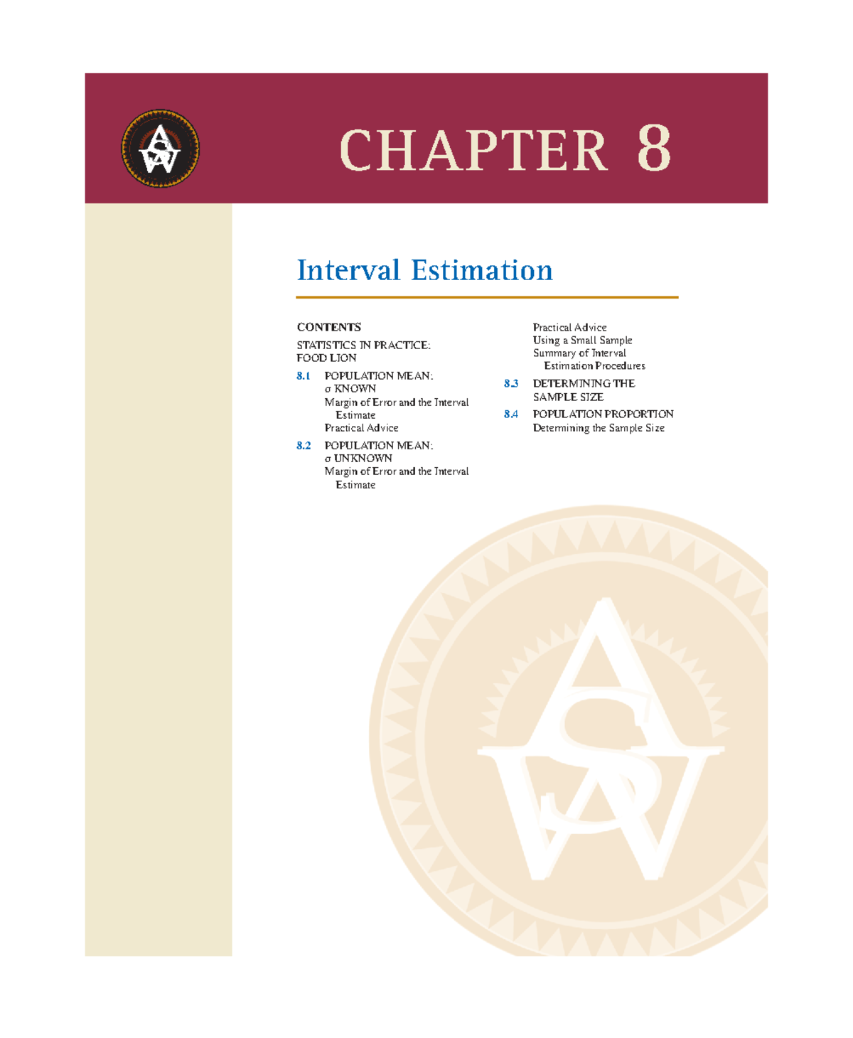 CHAPTER 8 Interval Estimation: Practical Advice for Small Samples - Studocu