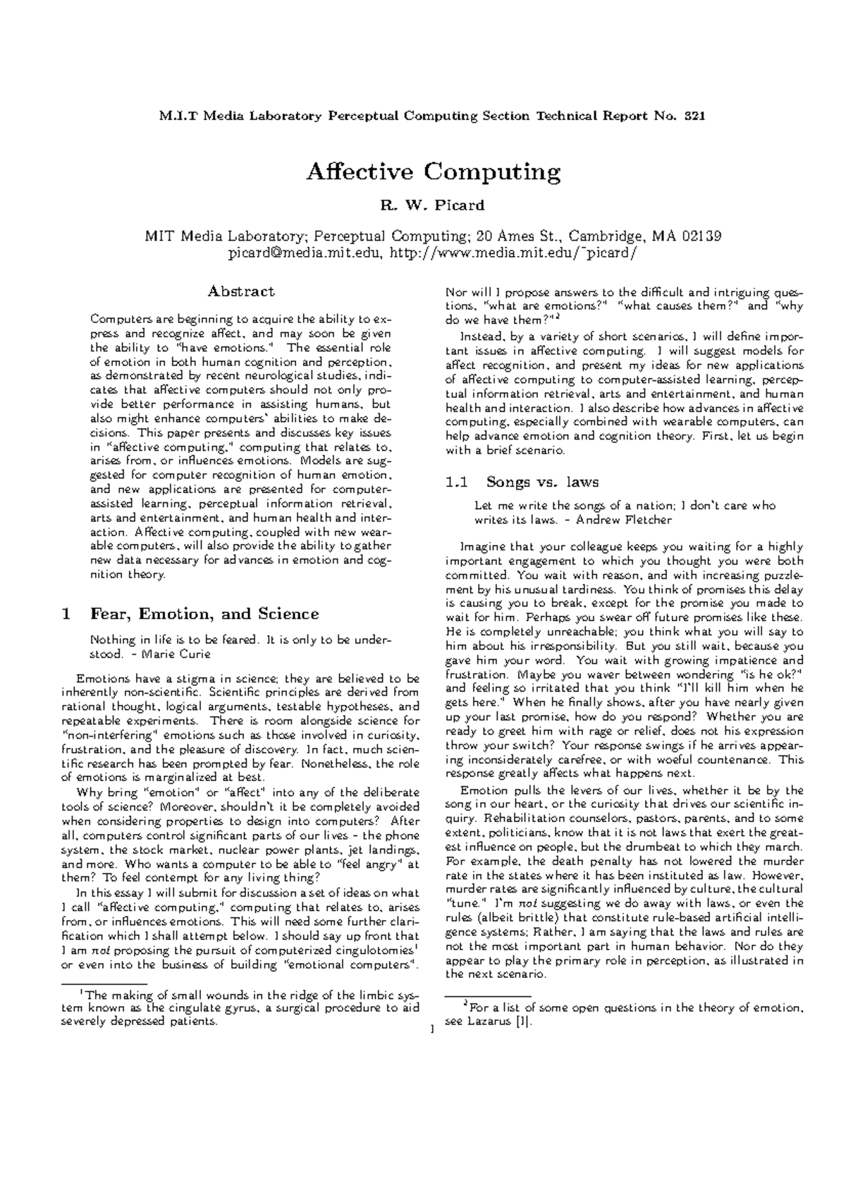 Affective Computing: Insights and Applications (MIT Media Lab Tech ...