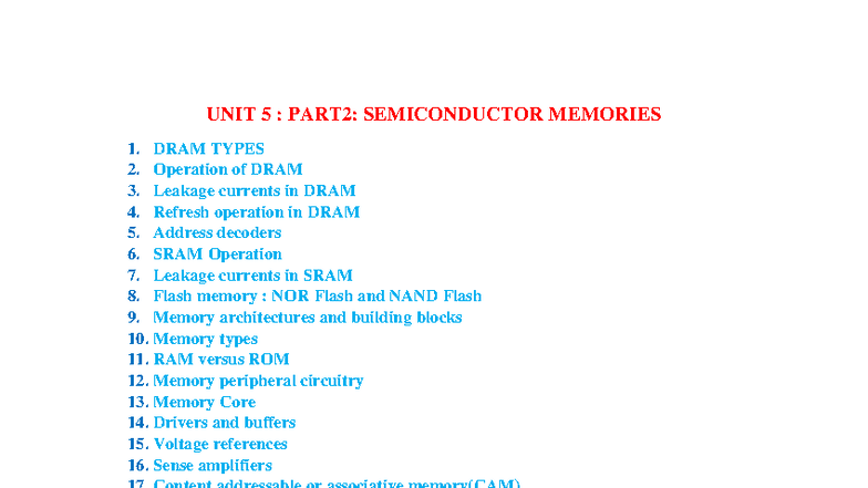 DICD Using CMOS UNIT5-PART2- Semiconductor Memories - UNIT 5 : PART 2 ...