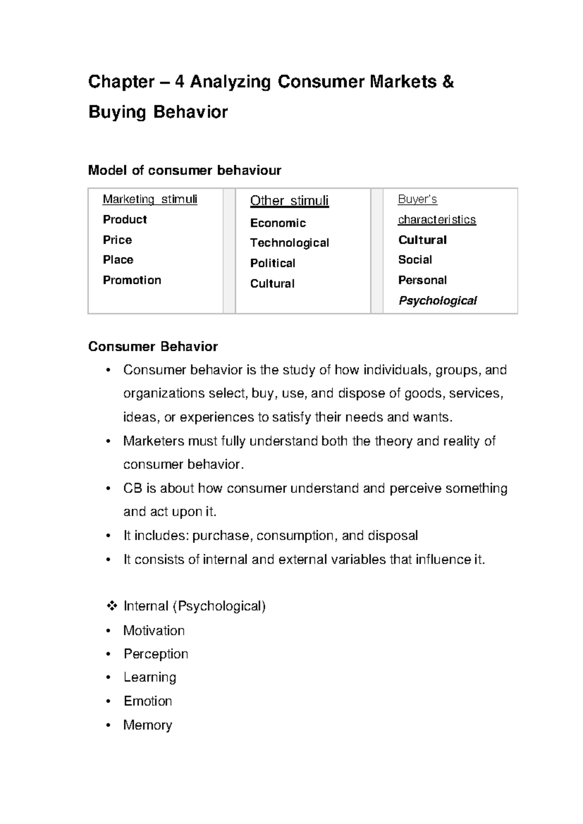 Ch4: Analyzing Consumer Markets and Buying Behavior Insights - Studocu