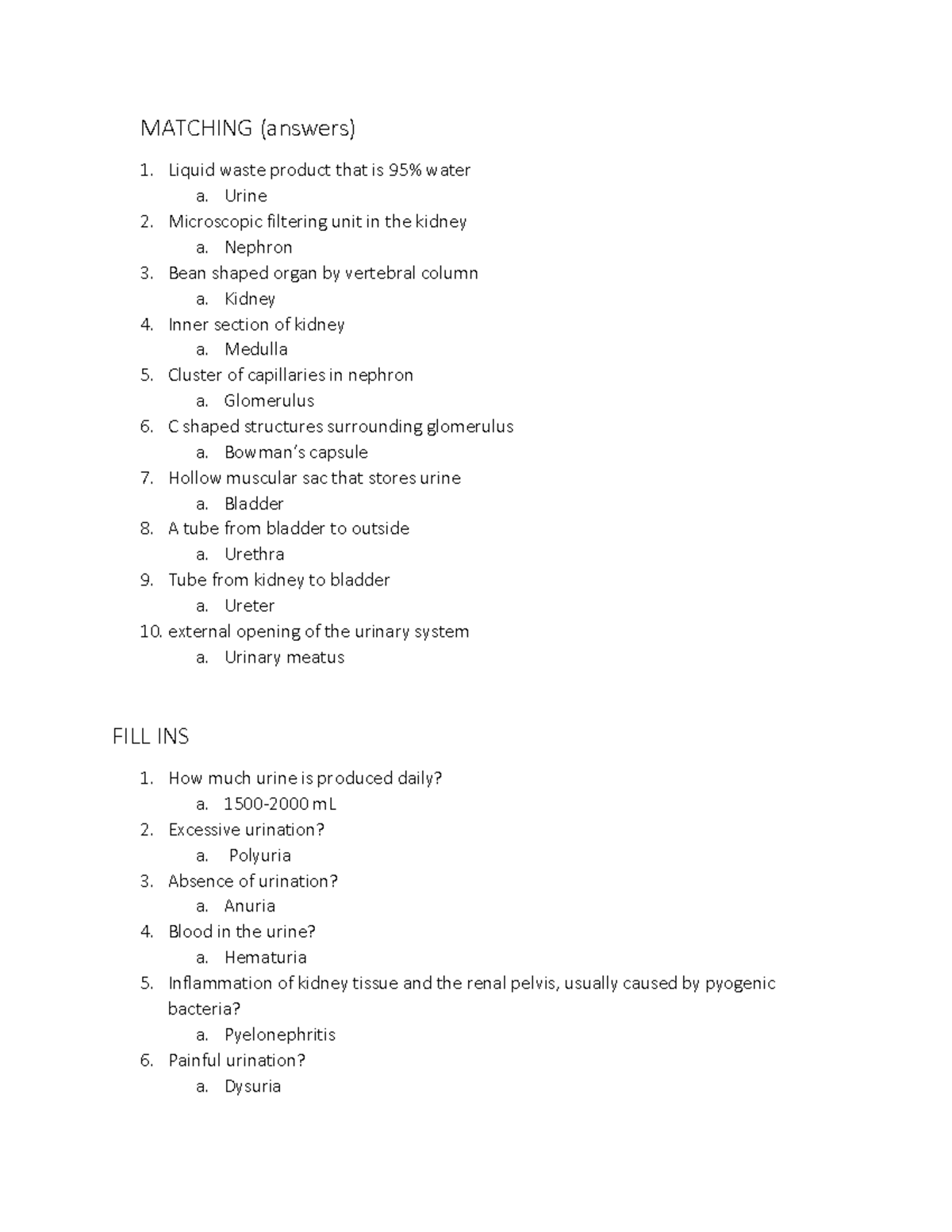 A&P 7.12 Urinary System Quiz Answer Key and Study Guide - Studocu