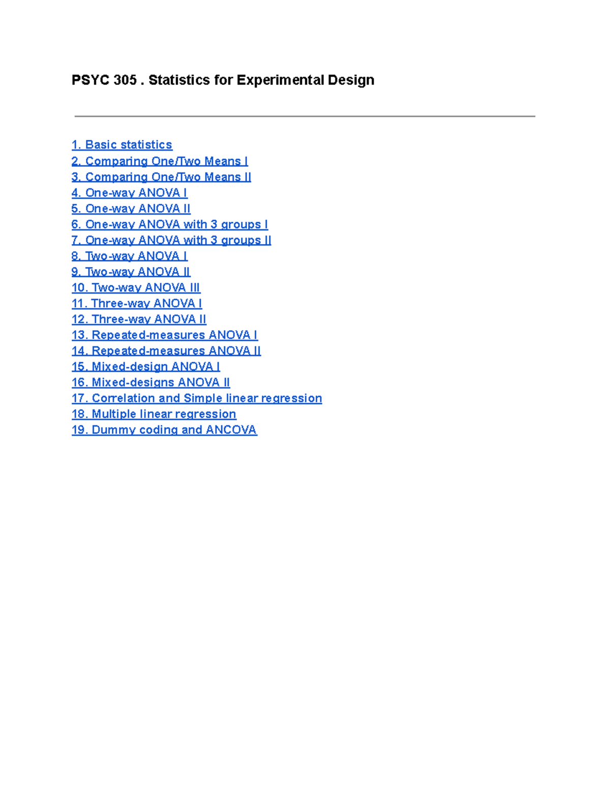 PSYC 305 Lecture Notes: Statistics for Experimental Design and ANOVA ...