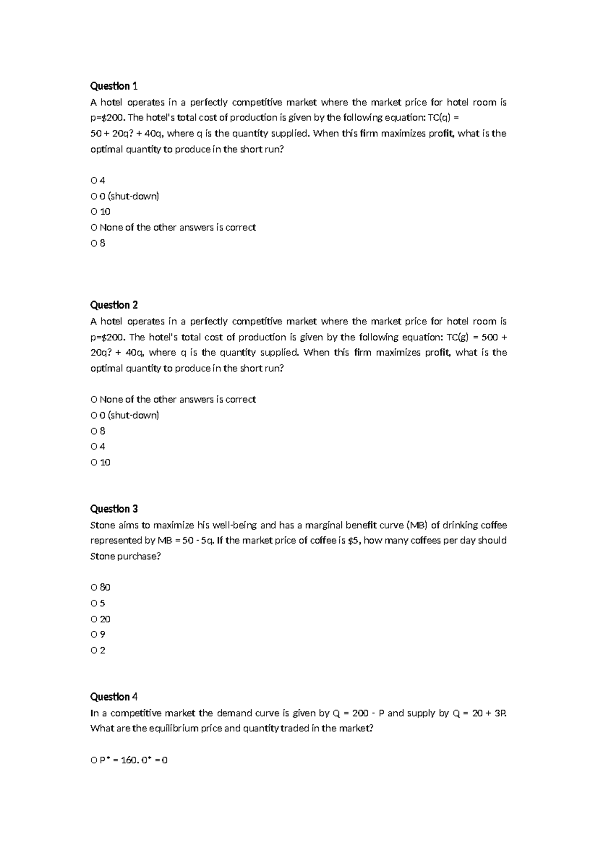 Quiz 2 - Perfect Competition and Market Equilibrium Analysis - Studocu