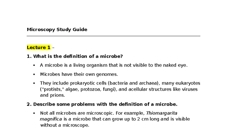 Microbiology Study Guide: Key Concepts & Microscopy (BIO 101) - Studocu