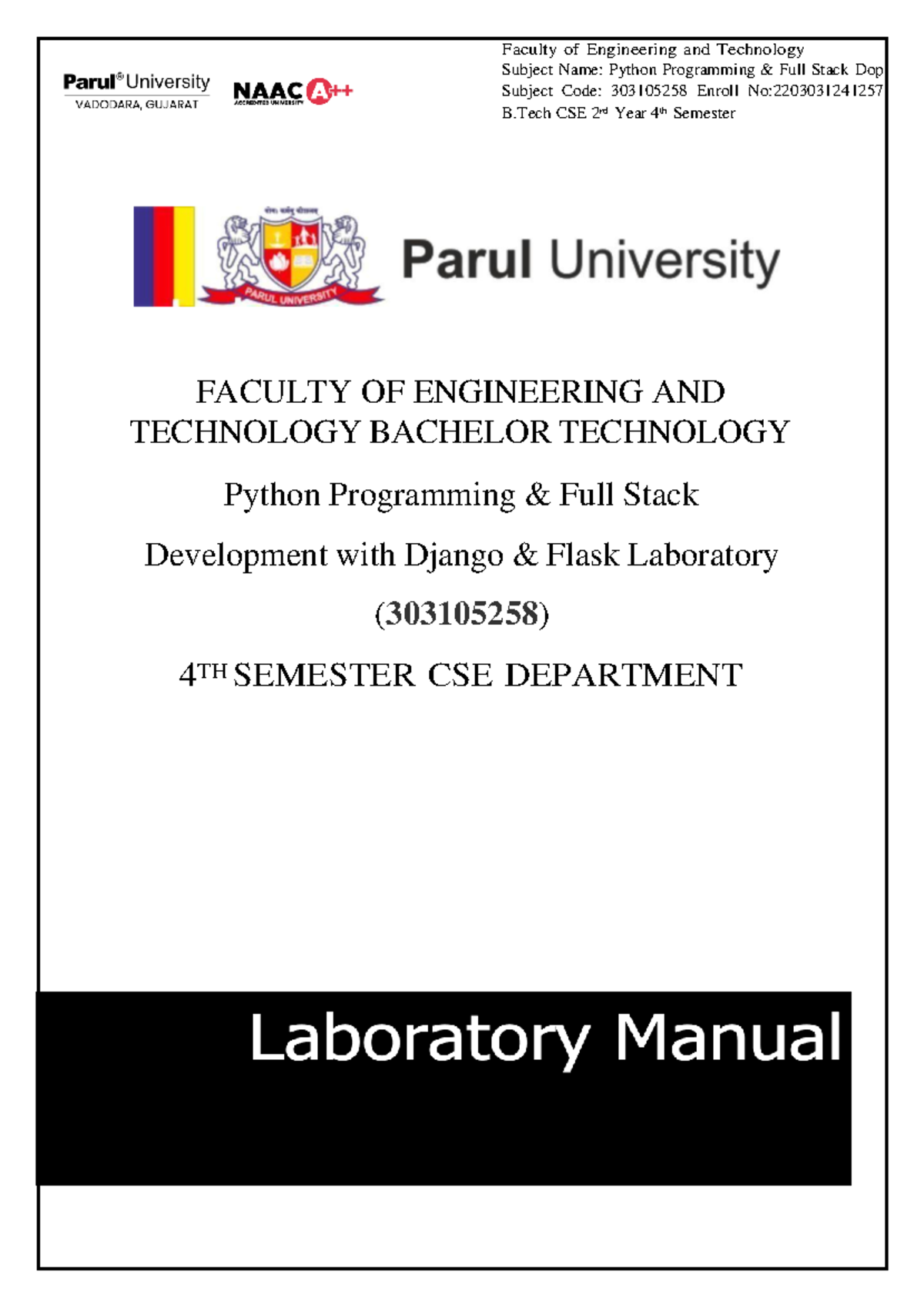Python Programming Lab Manual (303105258) for B.Tech CSE 4th Sem - Studocu