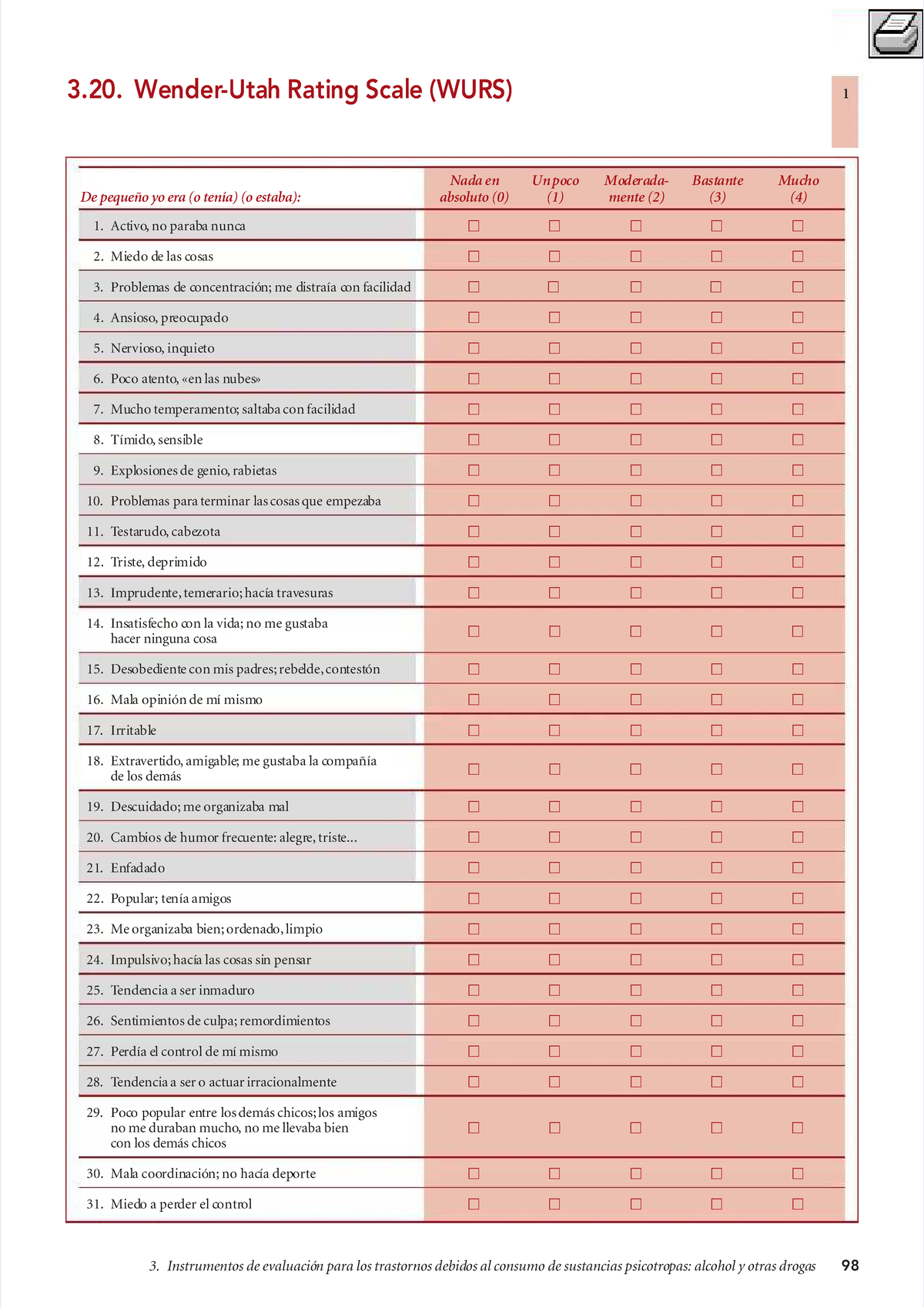 WURS Rating Scale Evaluation for Substance Use Disorders - Studocu