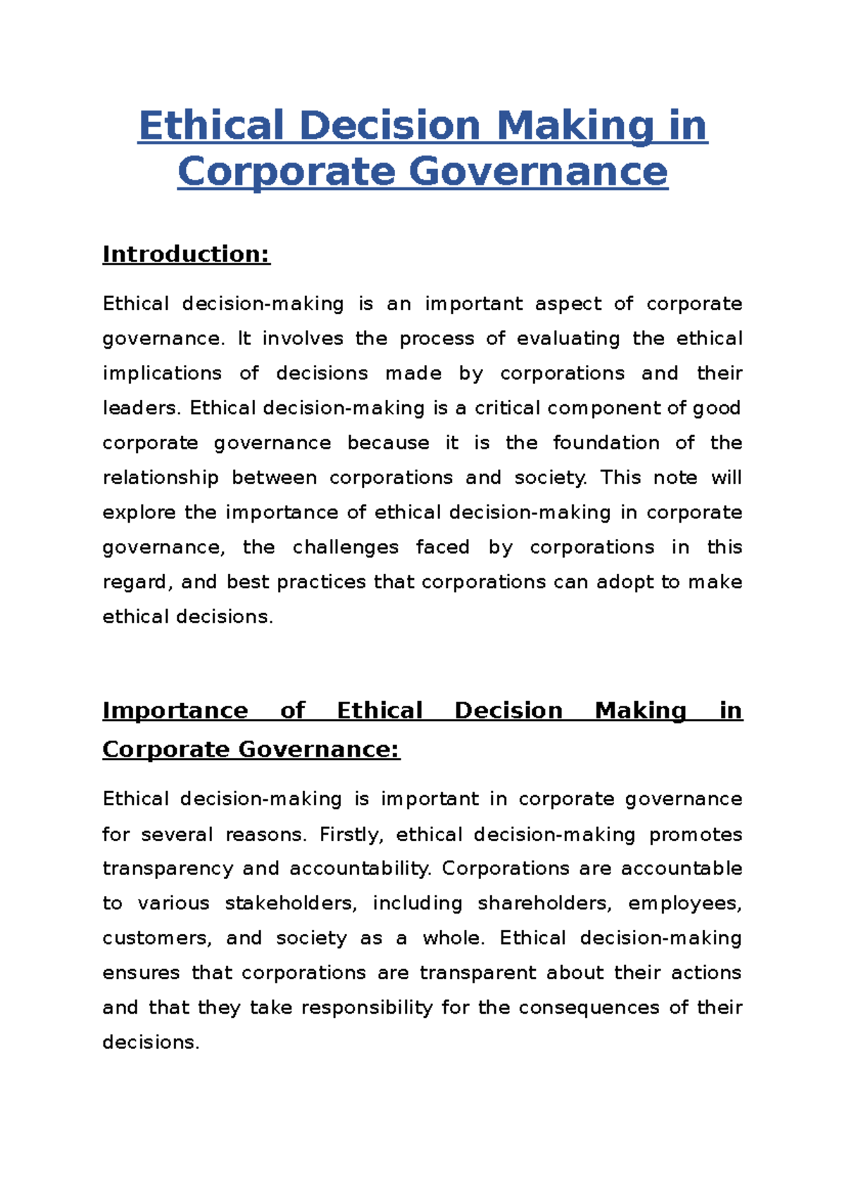 Ethical Decision Making in Corporate Governance: Challenges & Best ...