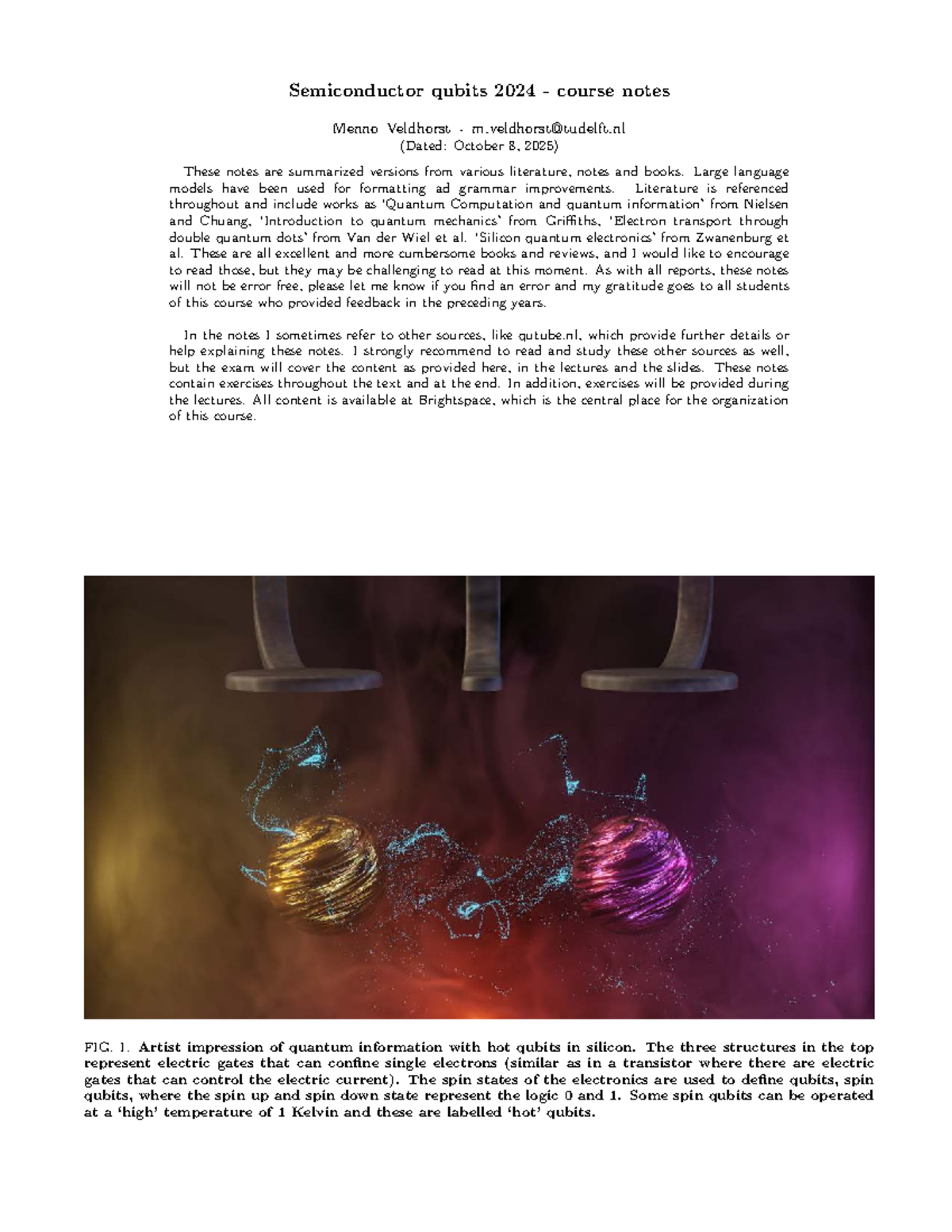 Semiconductor Qubits Course Notes (2024) by Menno Veldhorst - Studeersnel