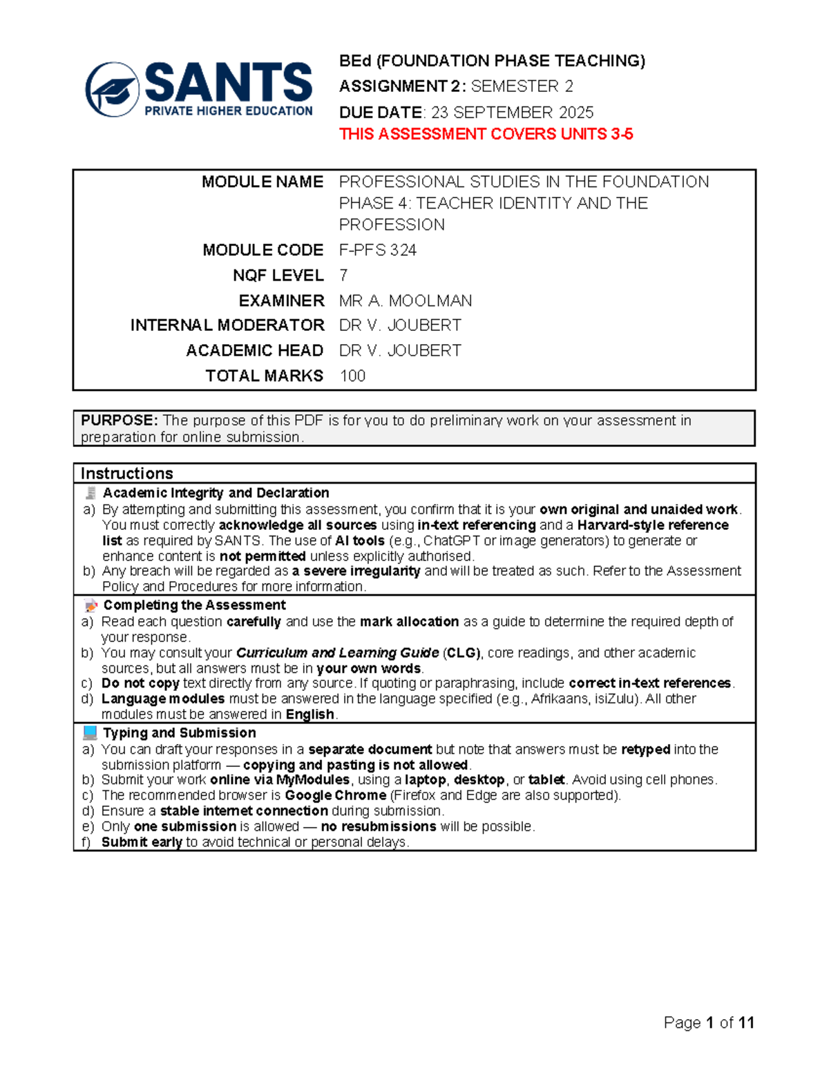 F-PFS 324 Assignment 2: Professional Studies in Foundation Phase Teaching - Studocu