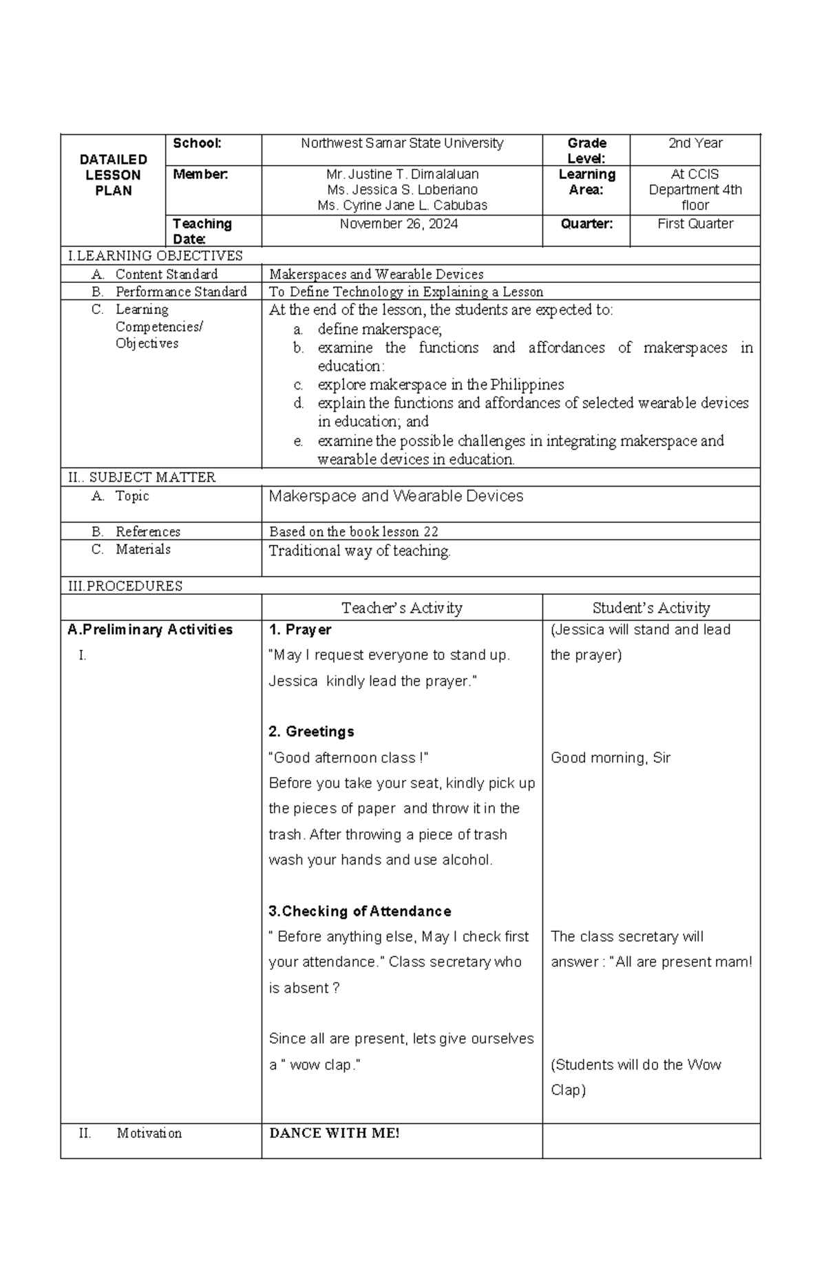 Detailedlp( Group 8) - Sample Detailed Lesson Plan - DATAILED LESSON ...