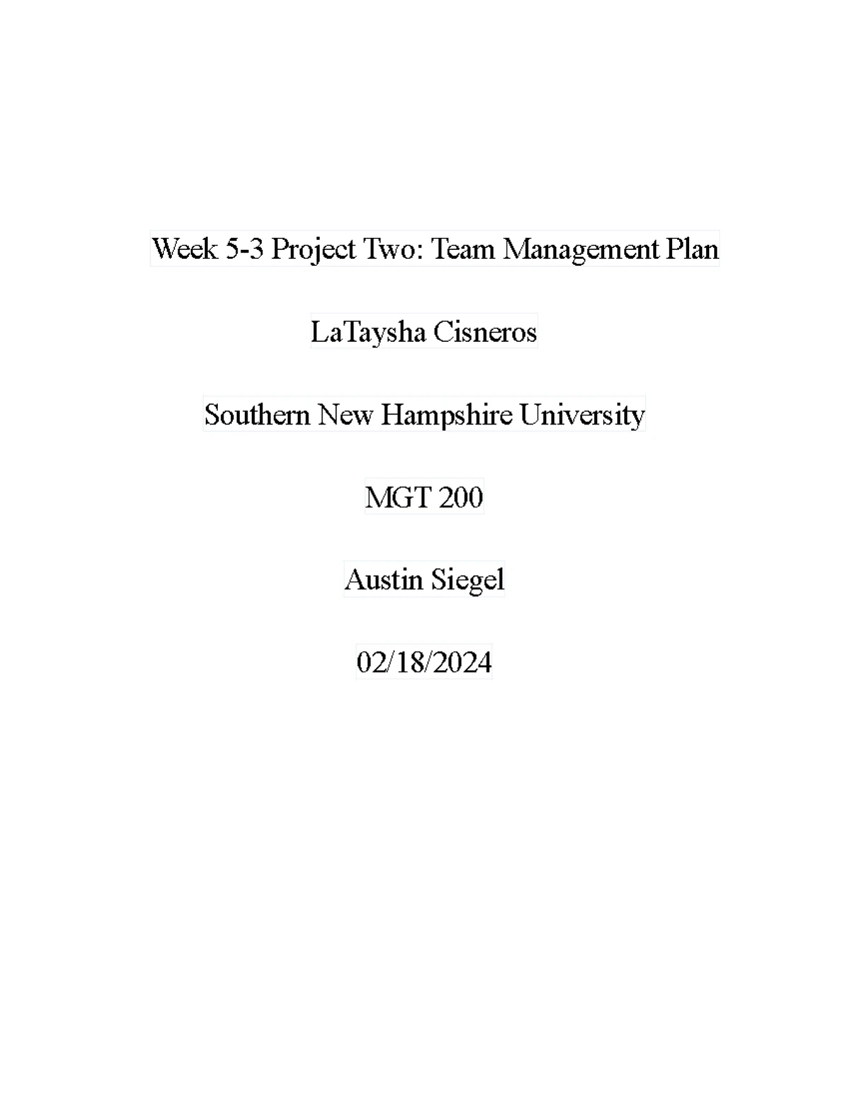 MGT 200 Project Two: Team Management Plan & Communication Strategy ...