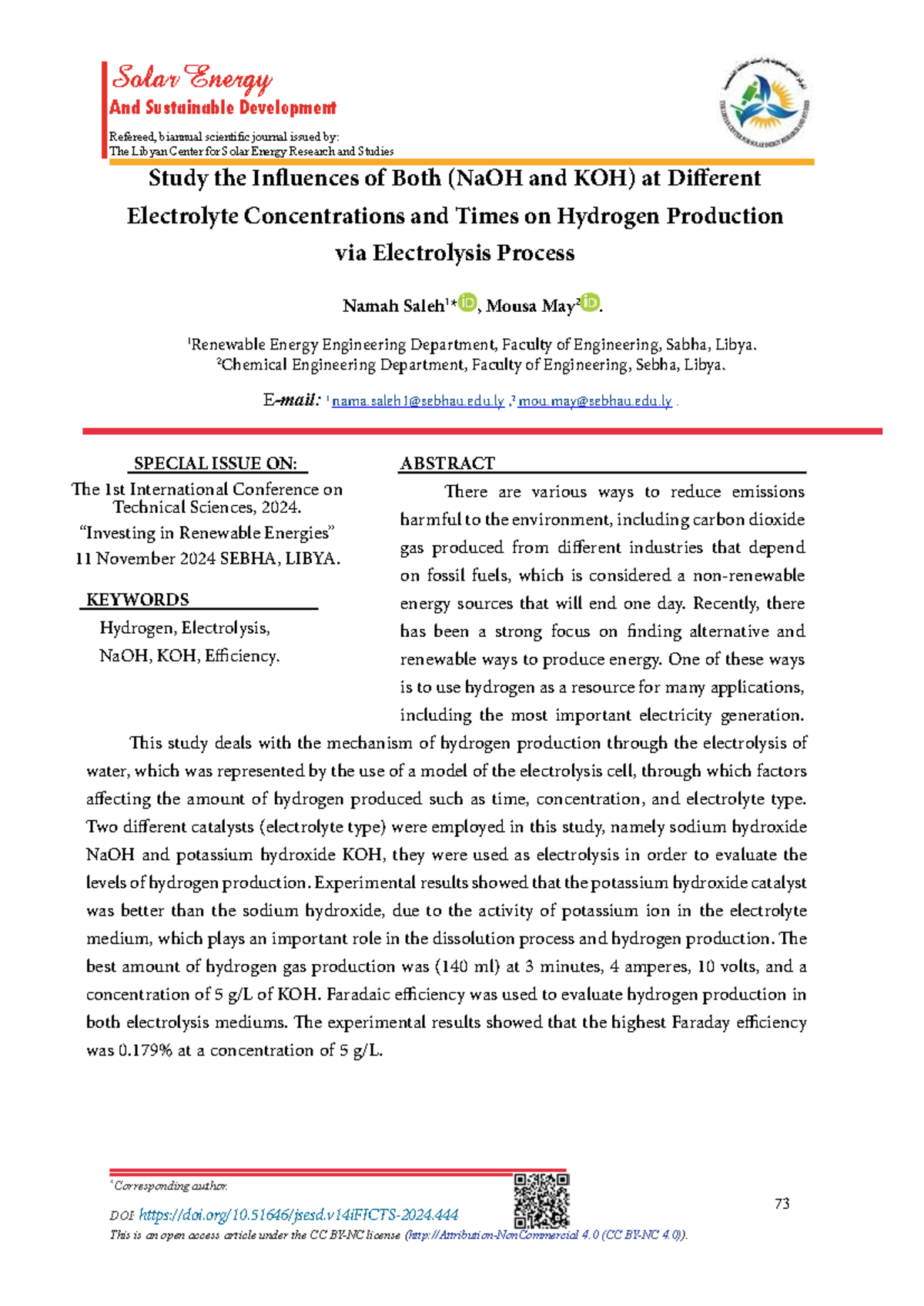 Study on NaOH and KOH Effects on Hydrogen Production via Electrolysis ...