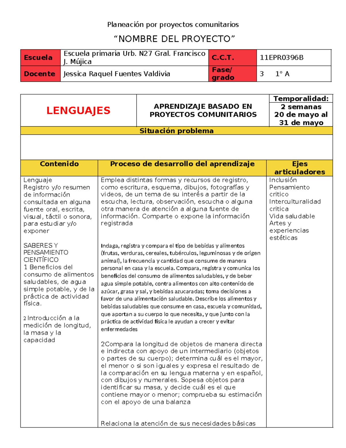 Proyecto de Comida Saludable 1°A - Aprendizaje Basado en Proyectos ...