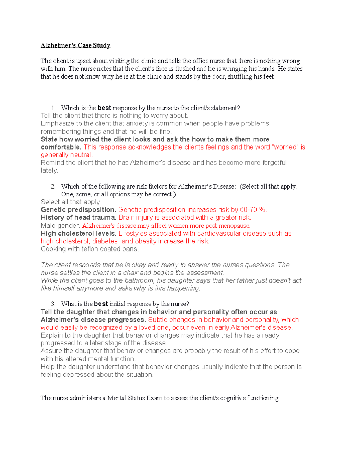 Alzheimer's Disease Case Study - Nursing Perspectives & Interventions ...