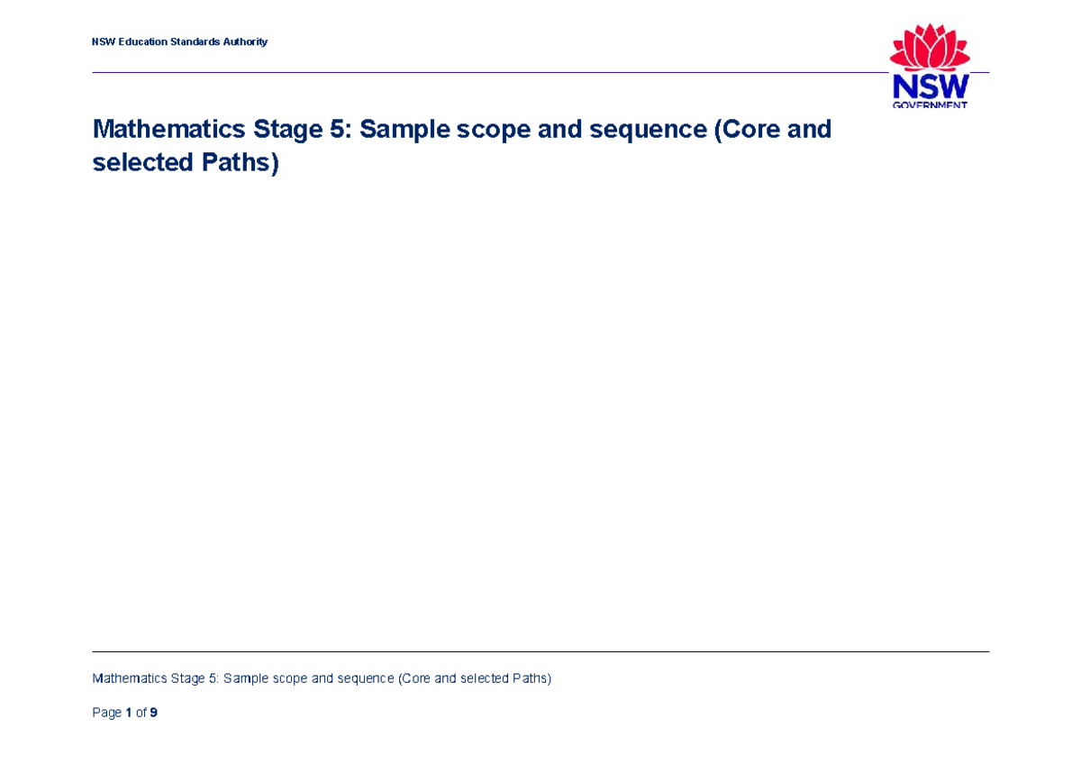 Mathematics Stage 5: Sample Scope and Sequence Overview (Core ...