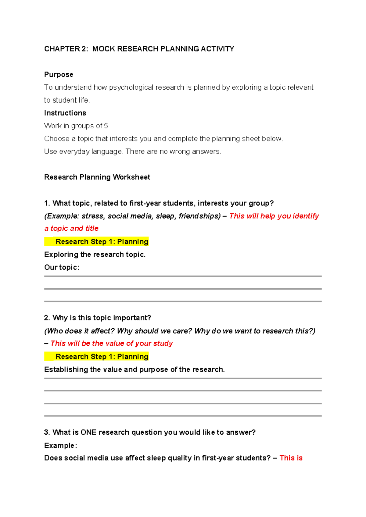 CHAPTER 2: MOCK RESEARCH PLANNING ACTIVITY GUIDE - Studocu