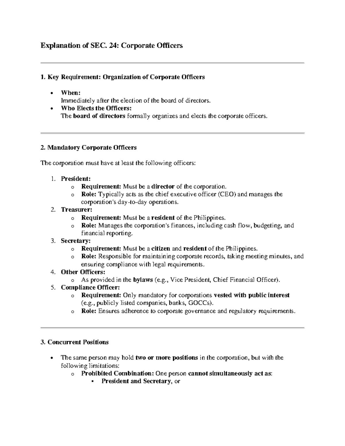 SEC. 24: Corporate Officers - Key Requirements and Legal Provisions ...