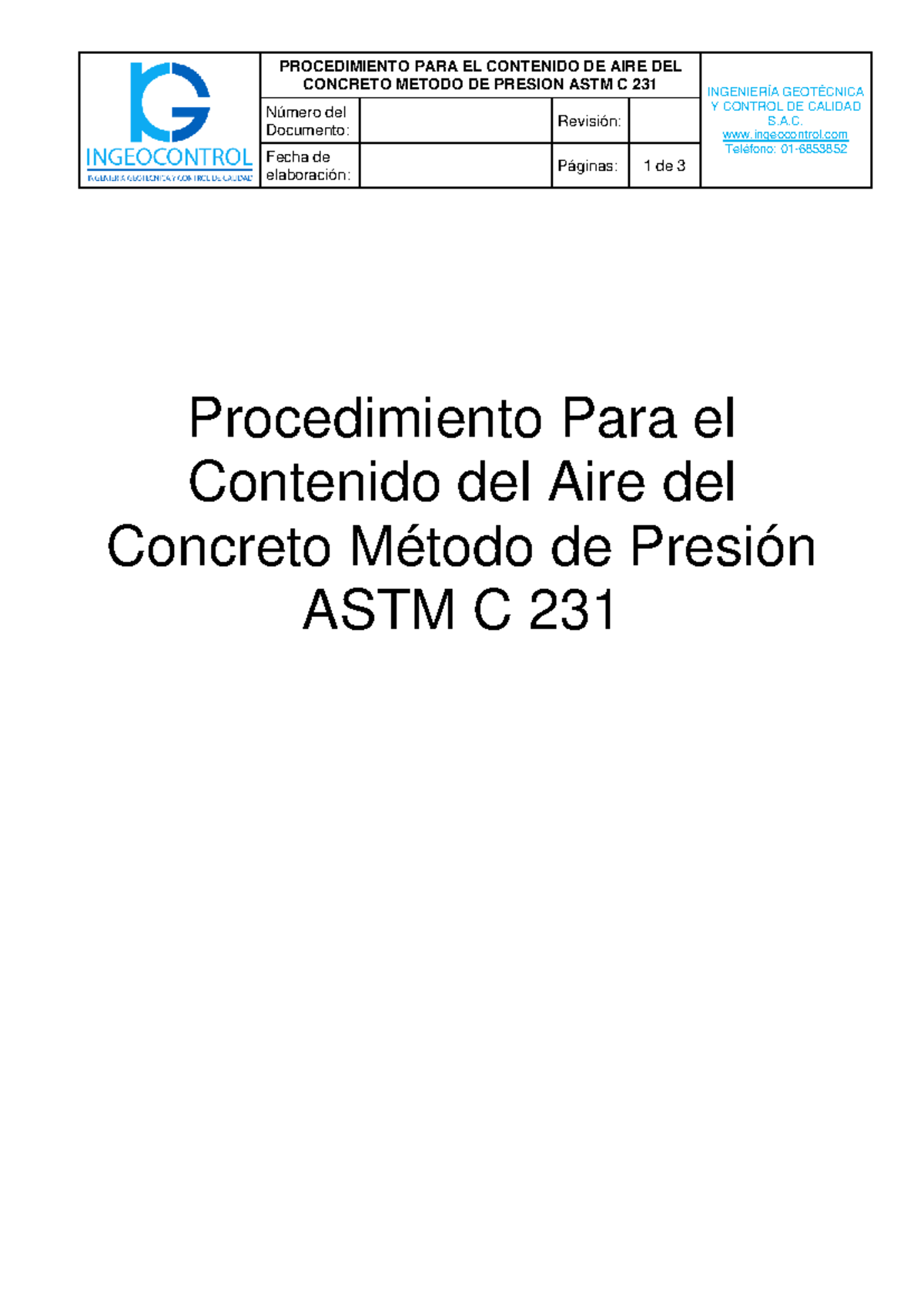 Procedimiento ASTM C 231 para el Contenido de Aire en Concreto - Studocu