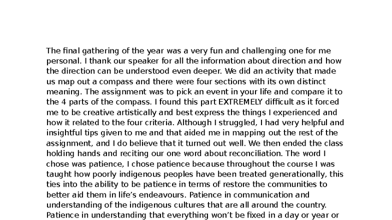 Gathering Reflection 6: Insights on Patience and Direction - Studocu