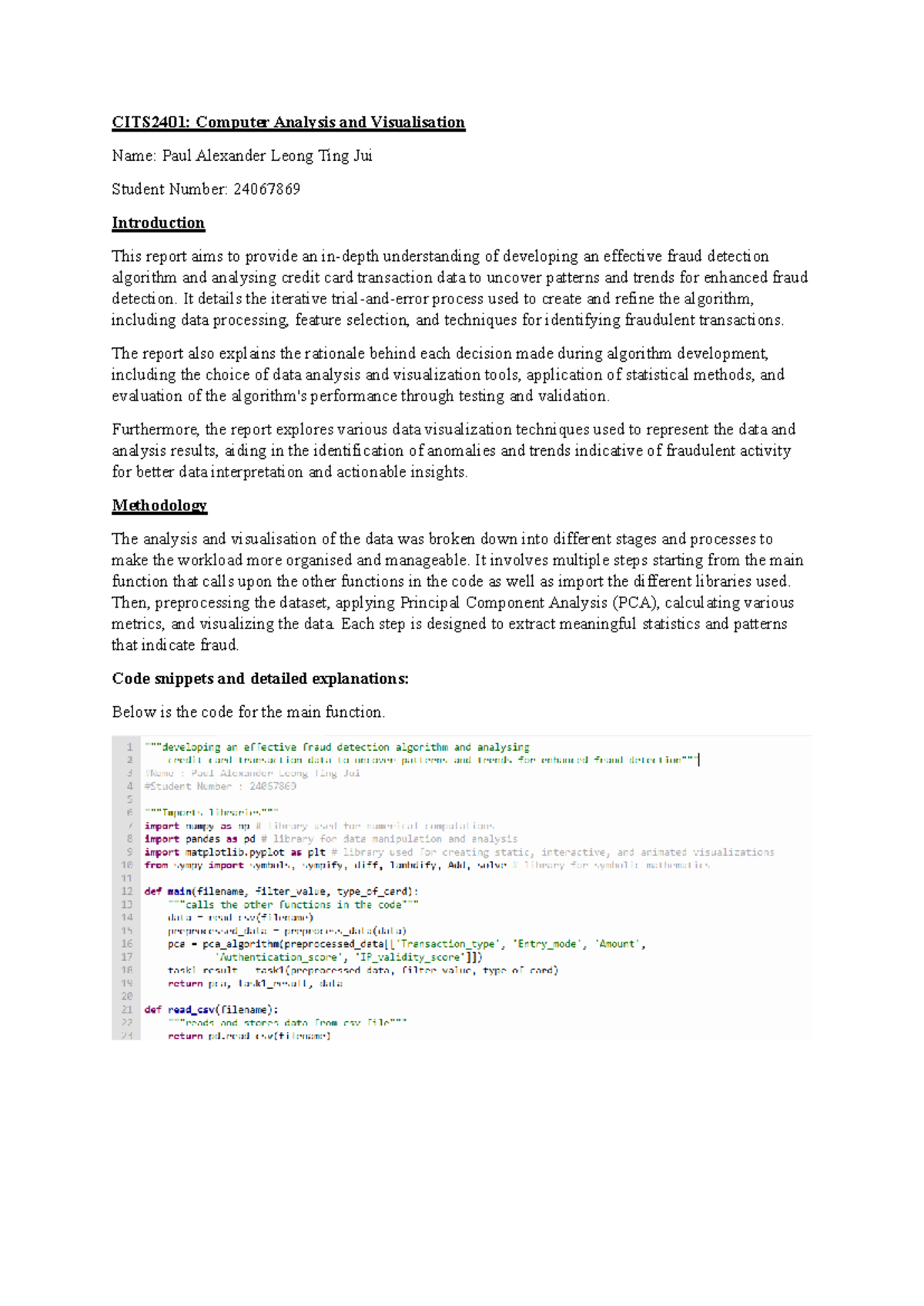 24067869 P2 report - Project 2 - CITS2401: Computer Analysis and Visualisation Name: Paul ...