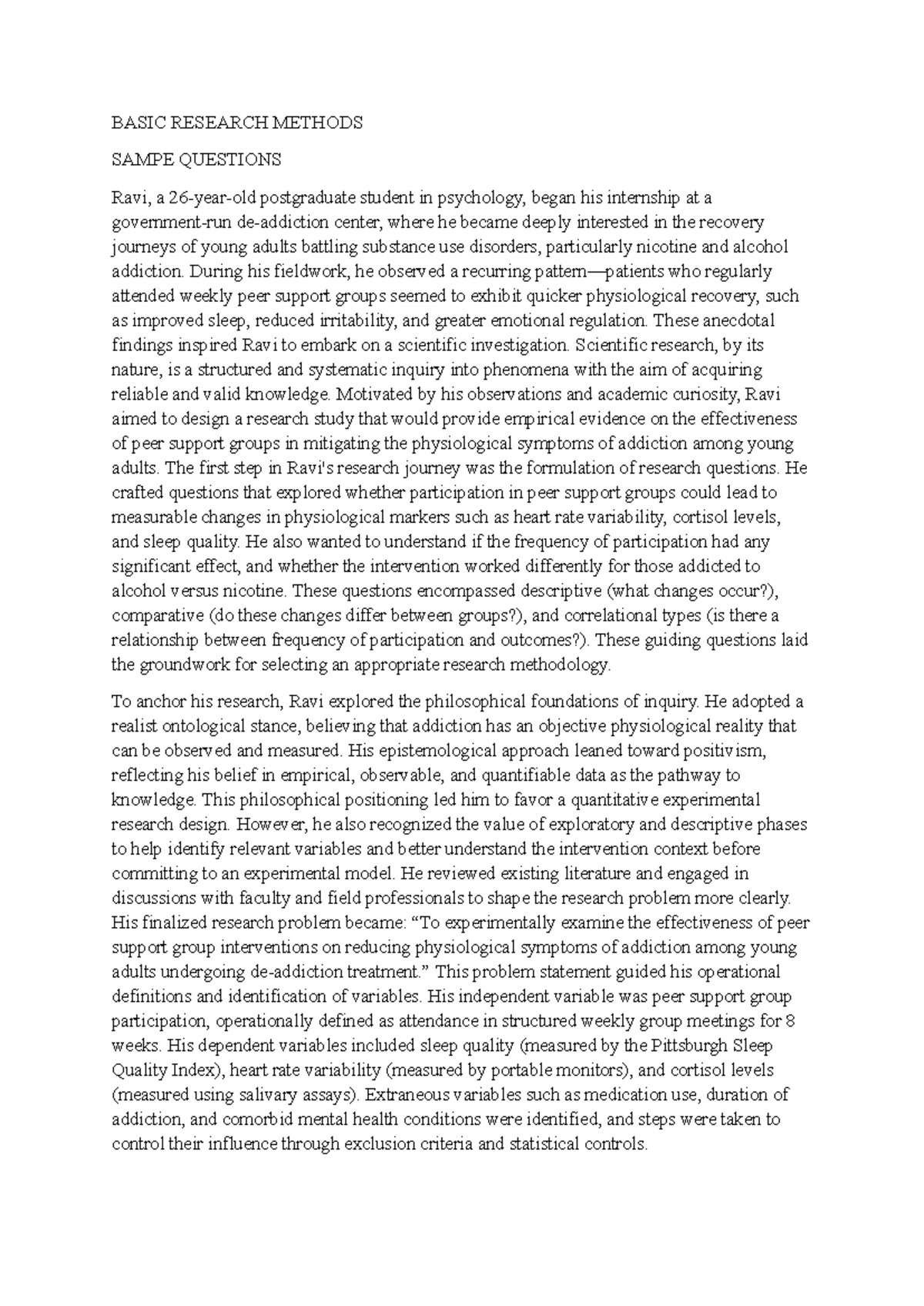 BASIC RESEARCH METHODS: CASE STUDY QUESTIONS & SAMPLE FOR MSE - Studocu