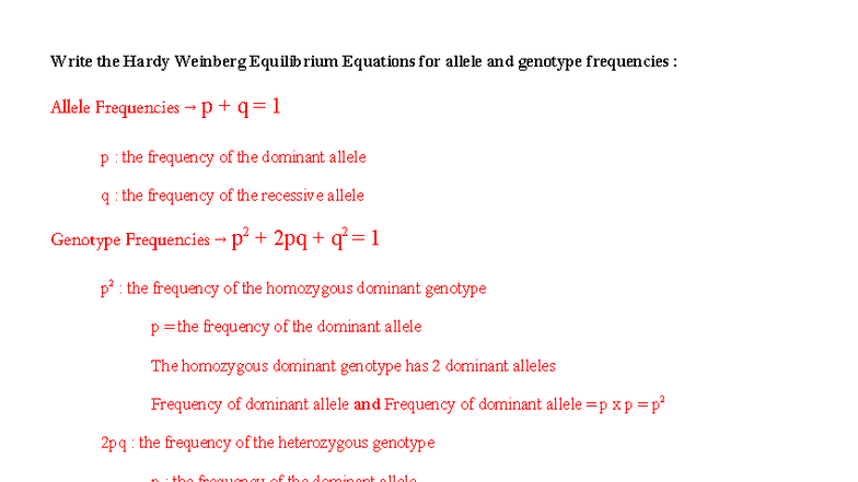 Hardy-Weinberg Equilibrium: Allele & Genotype Frequencies Analysis - Studocu