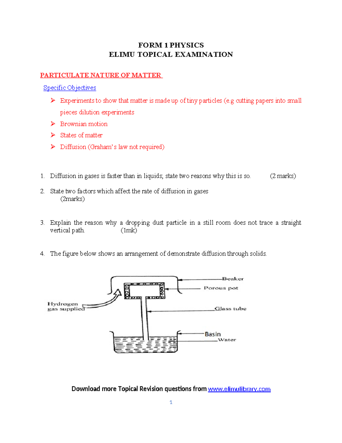 Particulate Nature of Matter - Form 1 Physics Topical Exam 23/19 - Studocu
