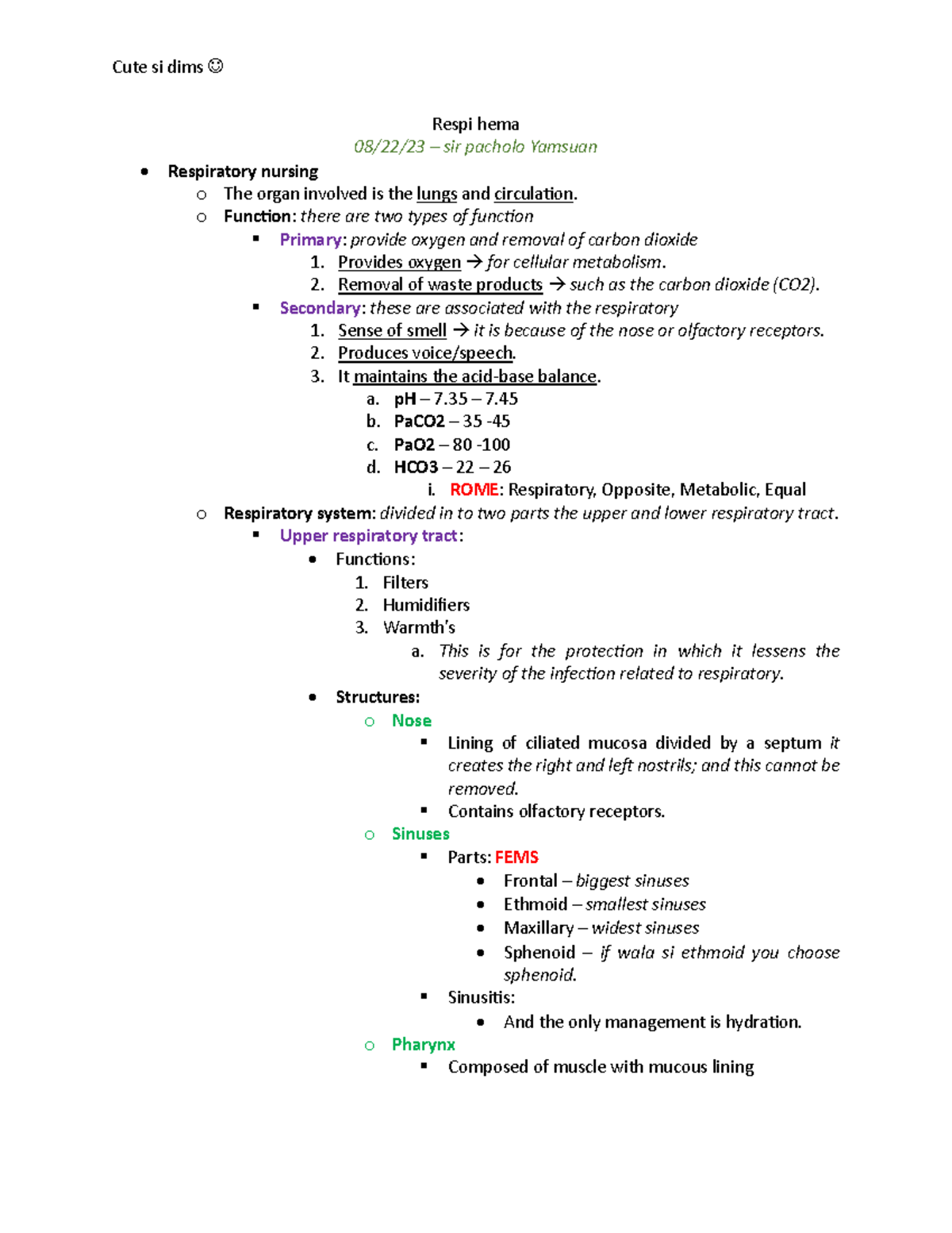 Respi Hema Intensive Review Notes: Key Concepts for Nursing 08/23/23 ...