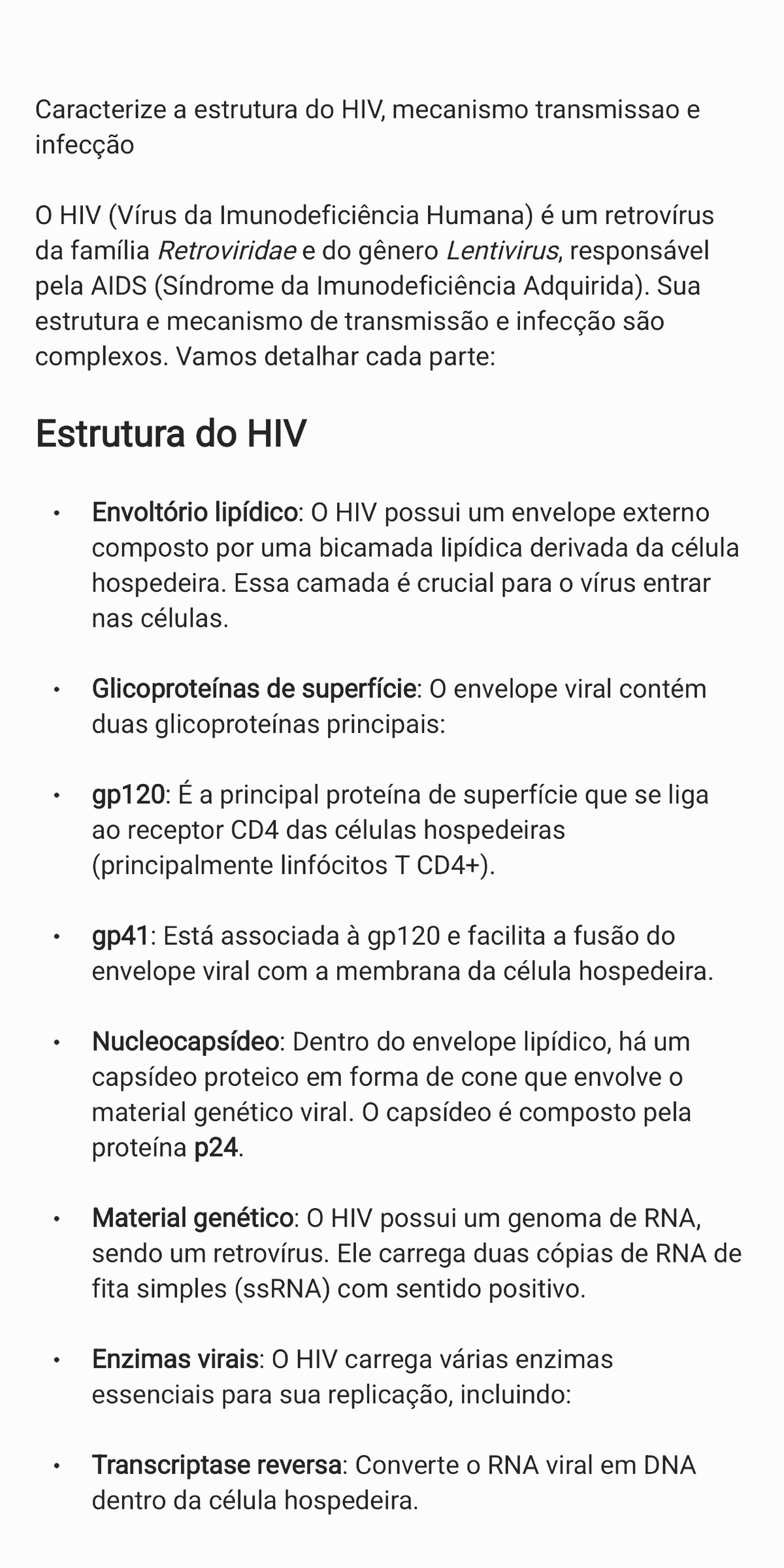 HIV 241003 - Estrutura, Transmissão e Infecção do Vírus HIV - Studocu