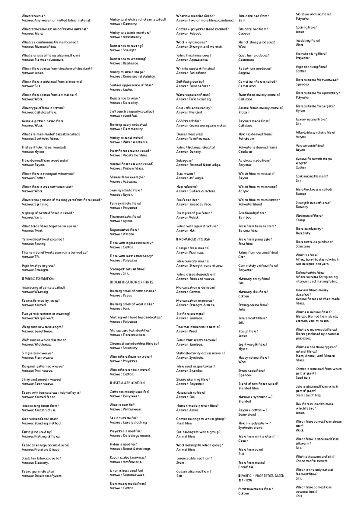 KTET Q Bank 3 - Textile Fibres and Fabric Formation Quiz - Studocu