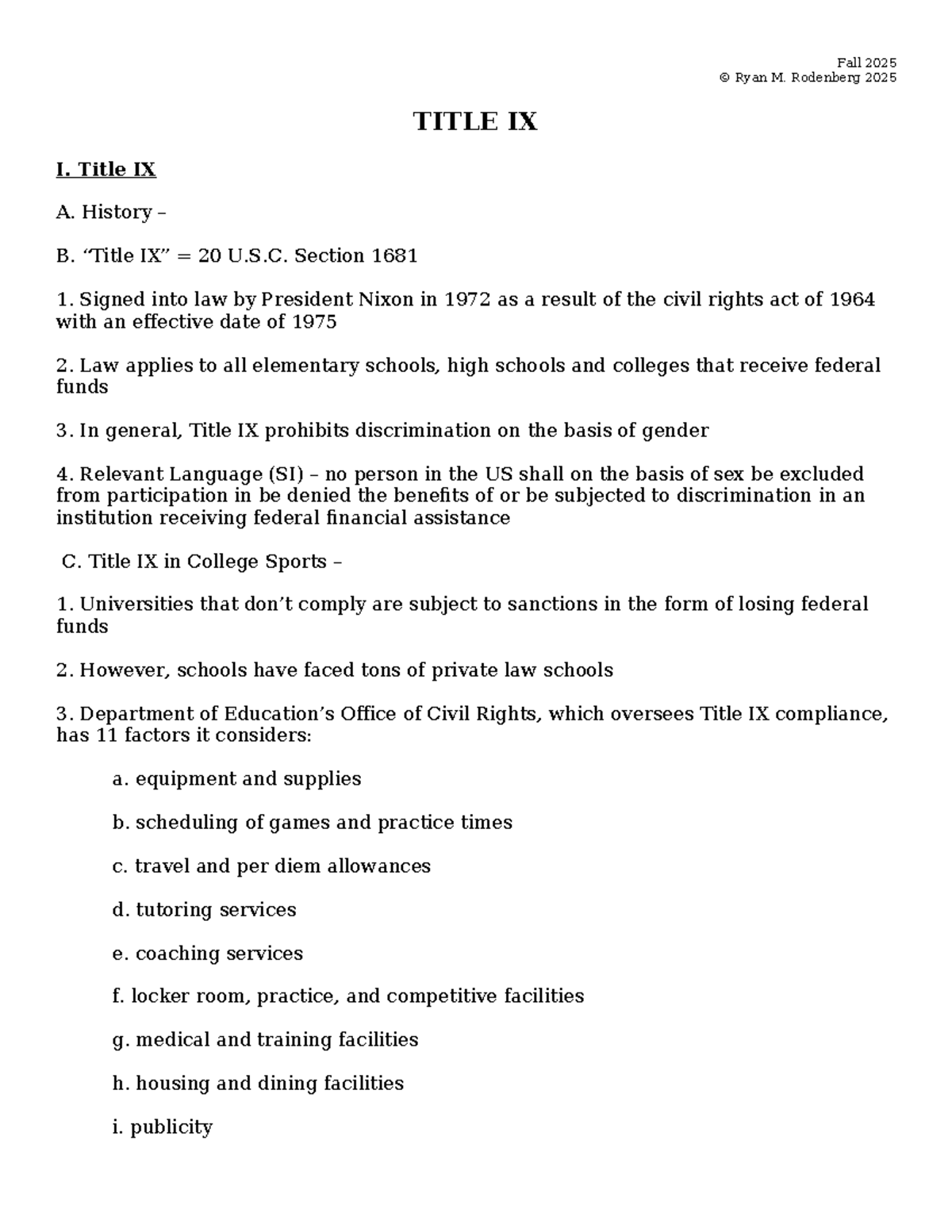 Fall 2025 Title IX: History, Compliance & Impact on College Sports ...