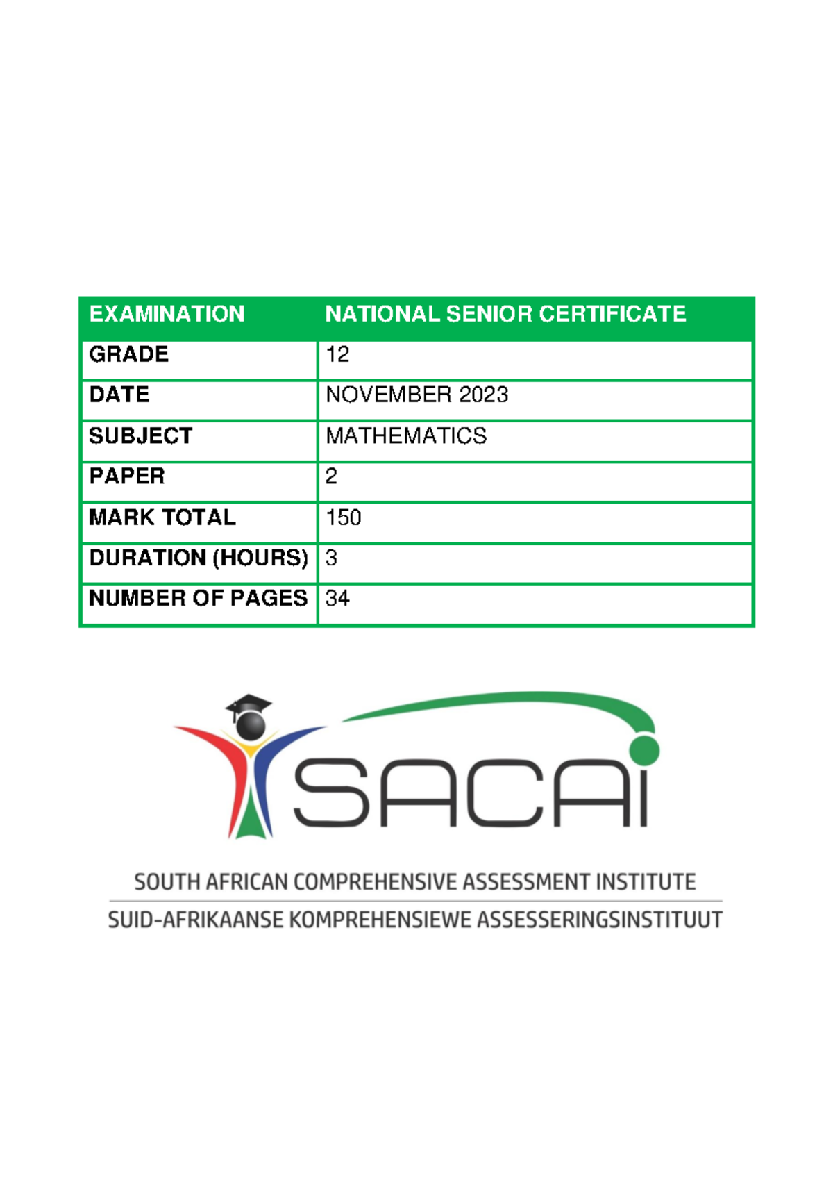 MATH P2 NOV 2023: Grade 12 Examination Question Paper - Studocu