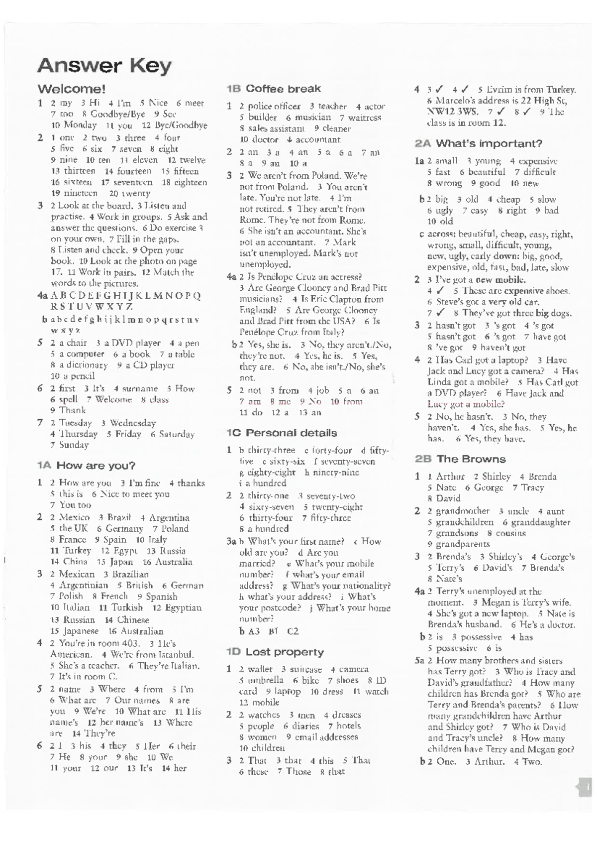 784885302 Answer Key for FACE2FACE Elementary Workbook - Studocu