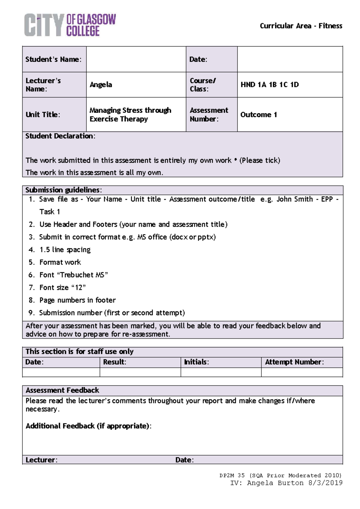 Assessment 1: Managing Stress through Exercise Therapy (DP2M 35) - Studocu