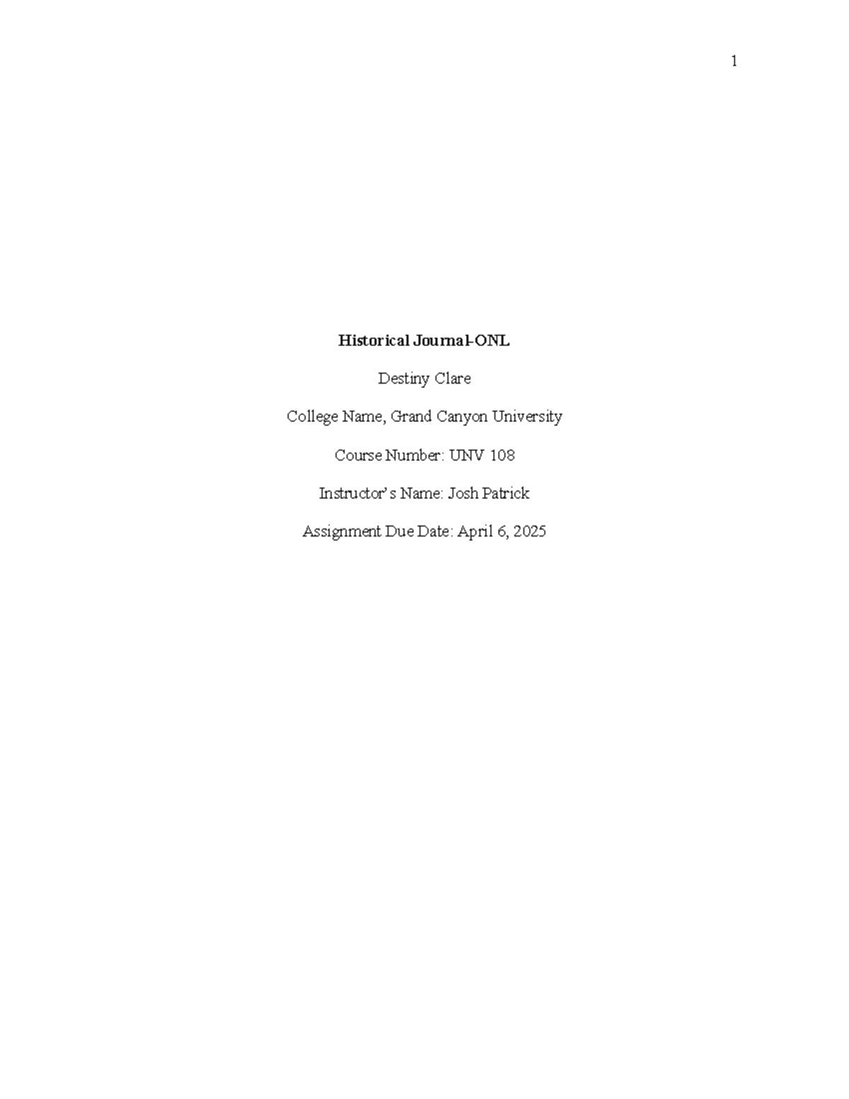 Historical Journal: A Spanish Immigrant's Journey to America - UNV 108 ...