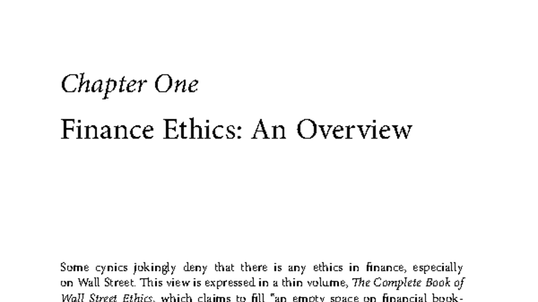 Finance Ethics: An Overview - Chapter 1 Insights and Analysis - Studocu