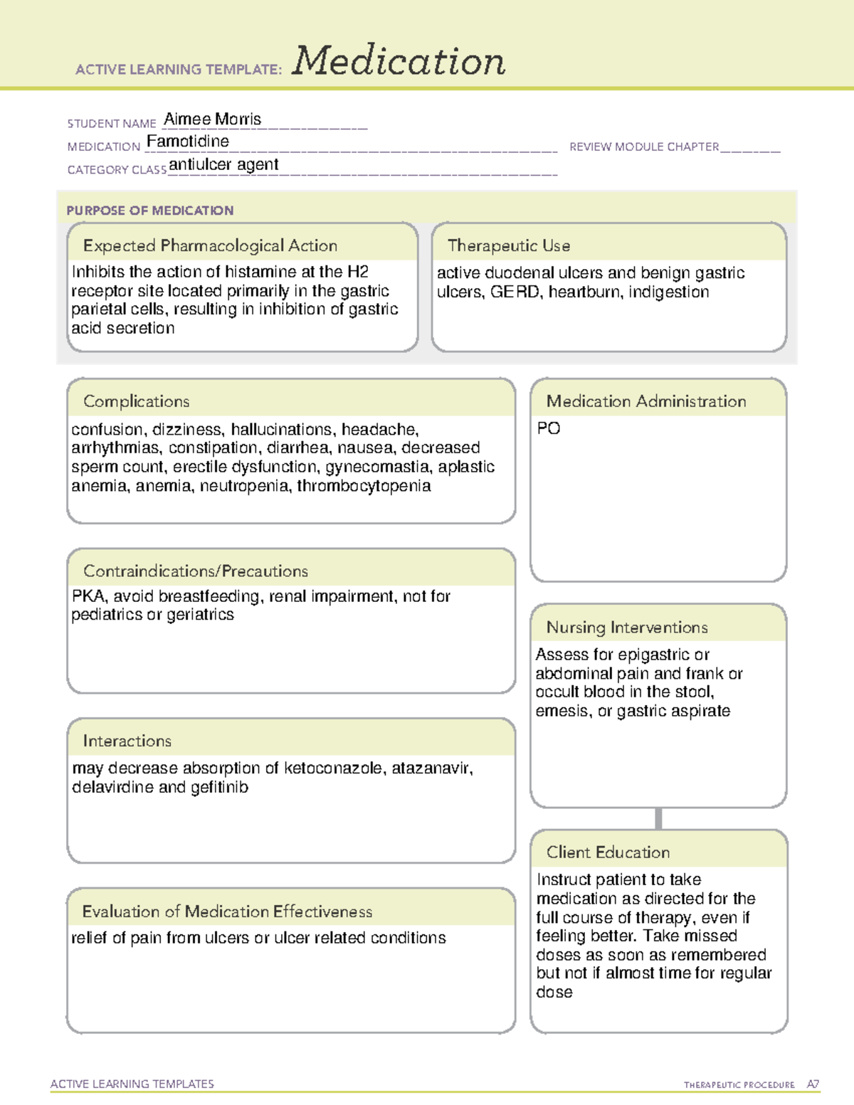 ATI Med 2023 Famotidine Active Learning Template - Studocu