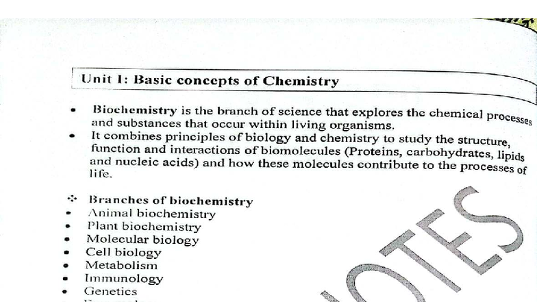 Biochemistry Basics: Unit I Concepts for Nursing (Course Code: 2 CS) - Studocu
