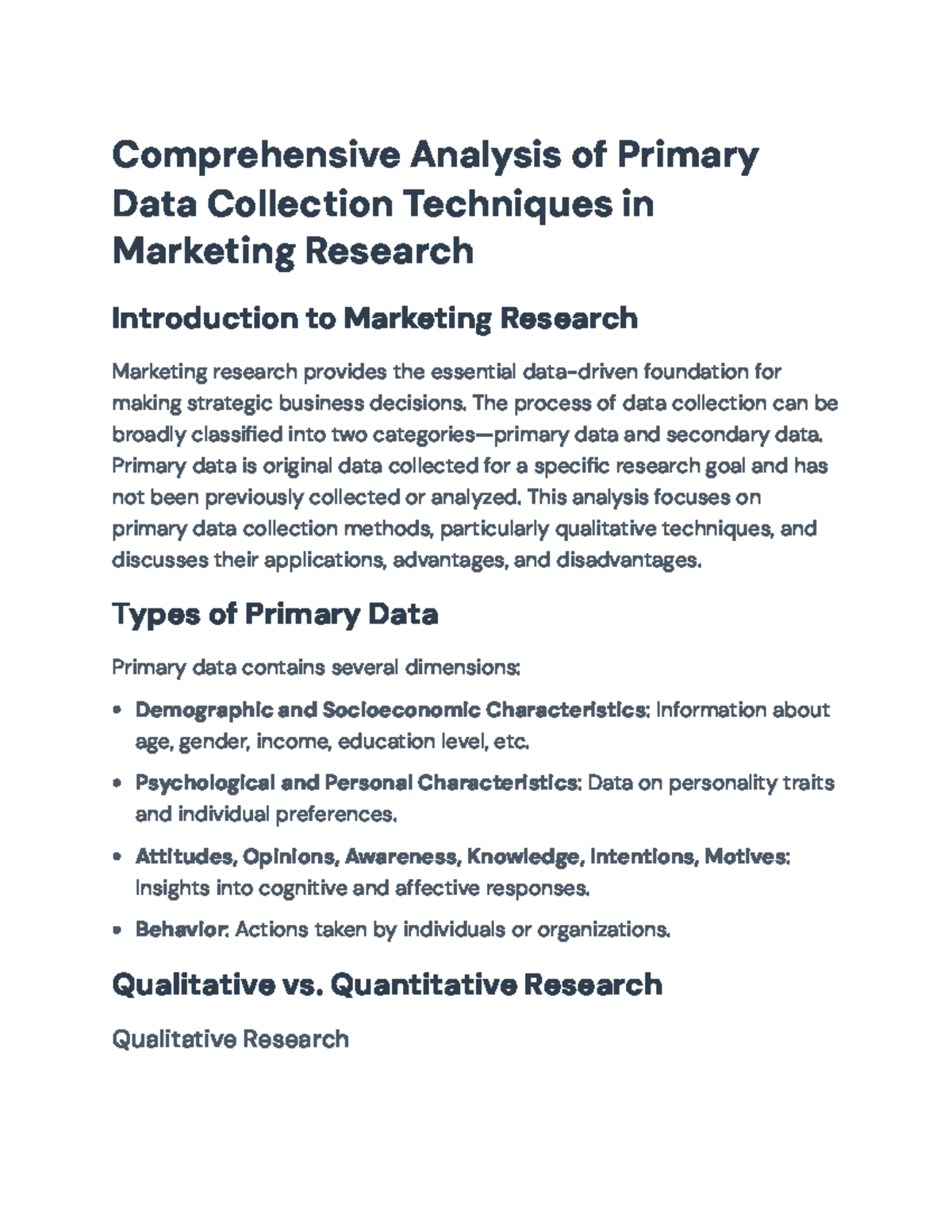 Comprehensive Analysis of Primary Data Collection Techniques in MKT 101 ...