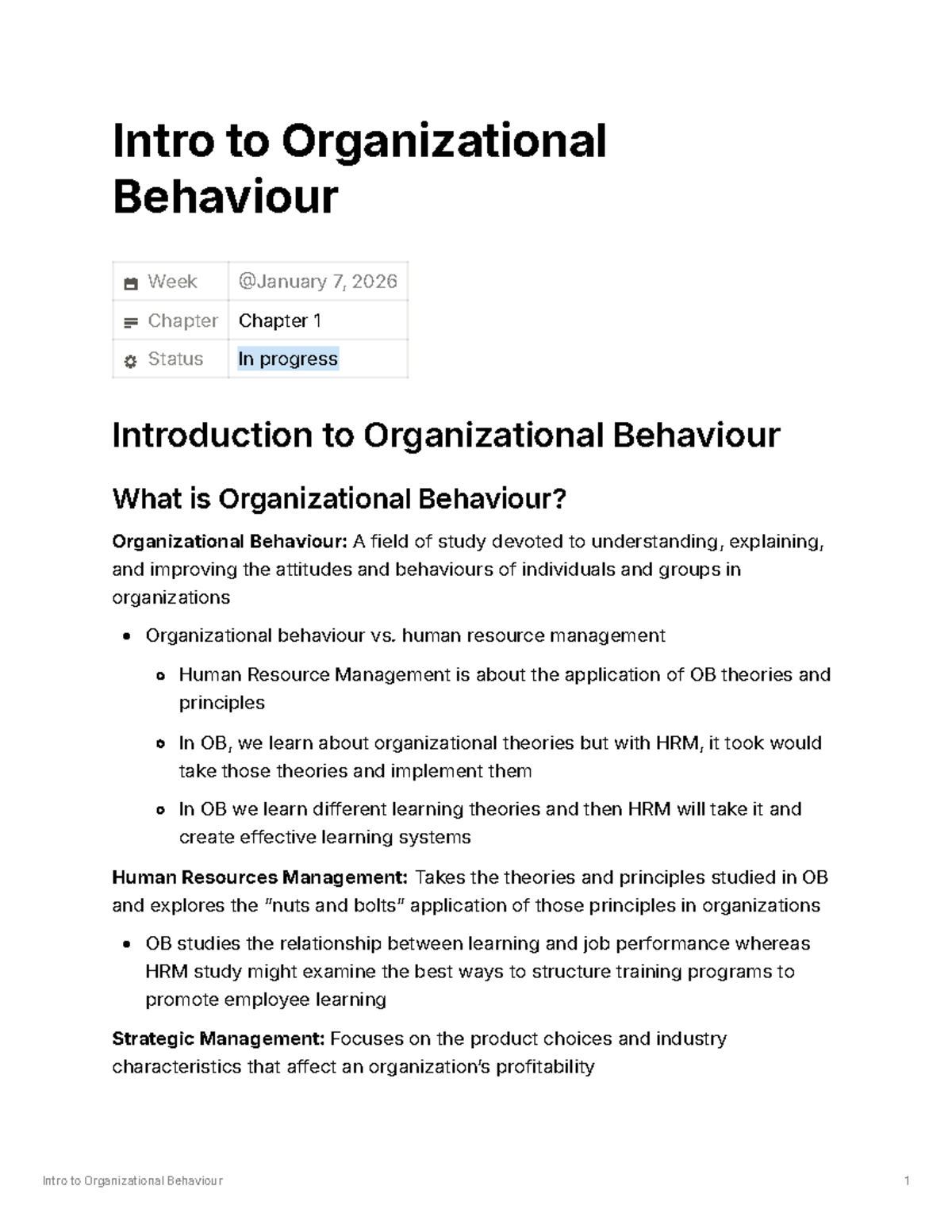 Intro to OB (2026) - Week 7 Lecture Notes on Organizational Behaviour ...