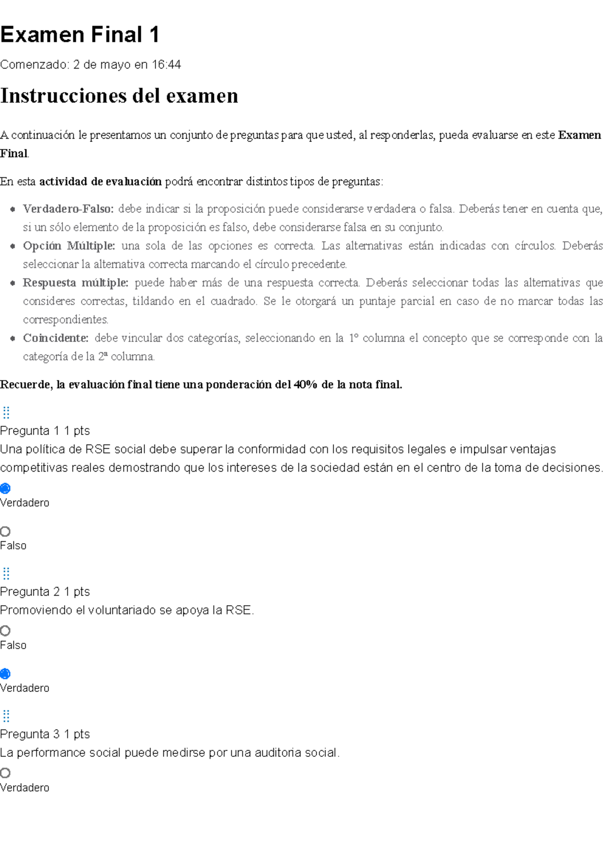 Examen Final 1 RSE: Preguntas de Evaluación y Respuestas - Studocu