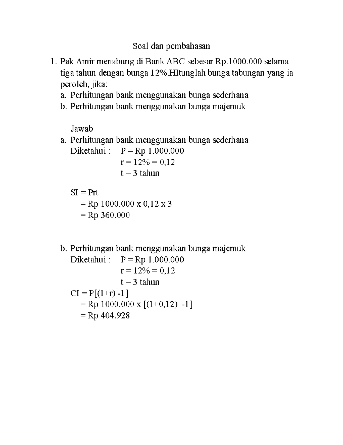 Bunga Sederhana dan Majemuk: Soal serta Pembahasan dan Jawaban - Studocu