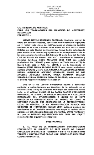 DEMANDA LABORAL DESPIDO INJUSTIFICADO 2023 - MARIA xxxx wwww. VS ...