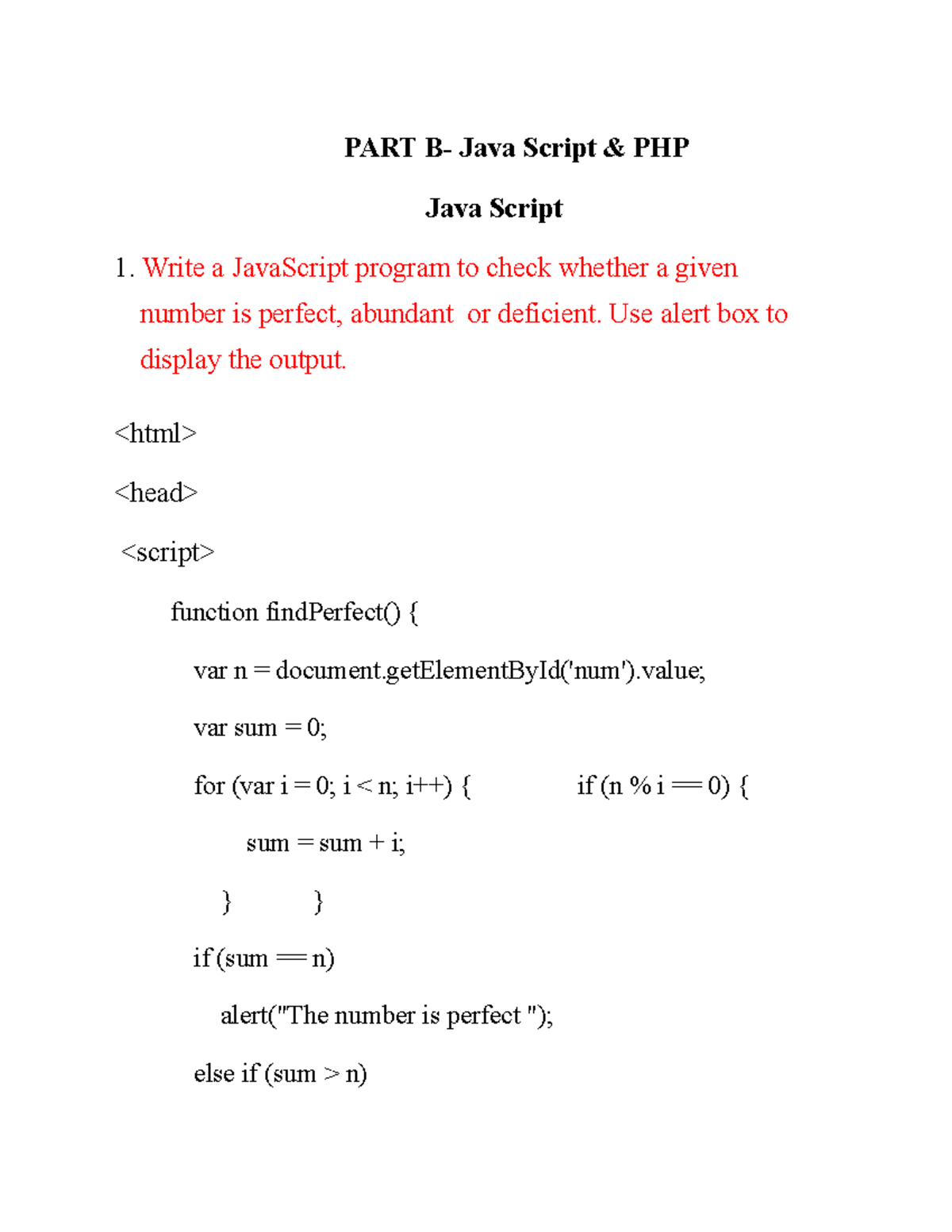 JavaScript & PHP Programming Exercises - CS101 Final Exam - Studocu