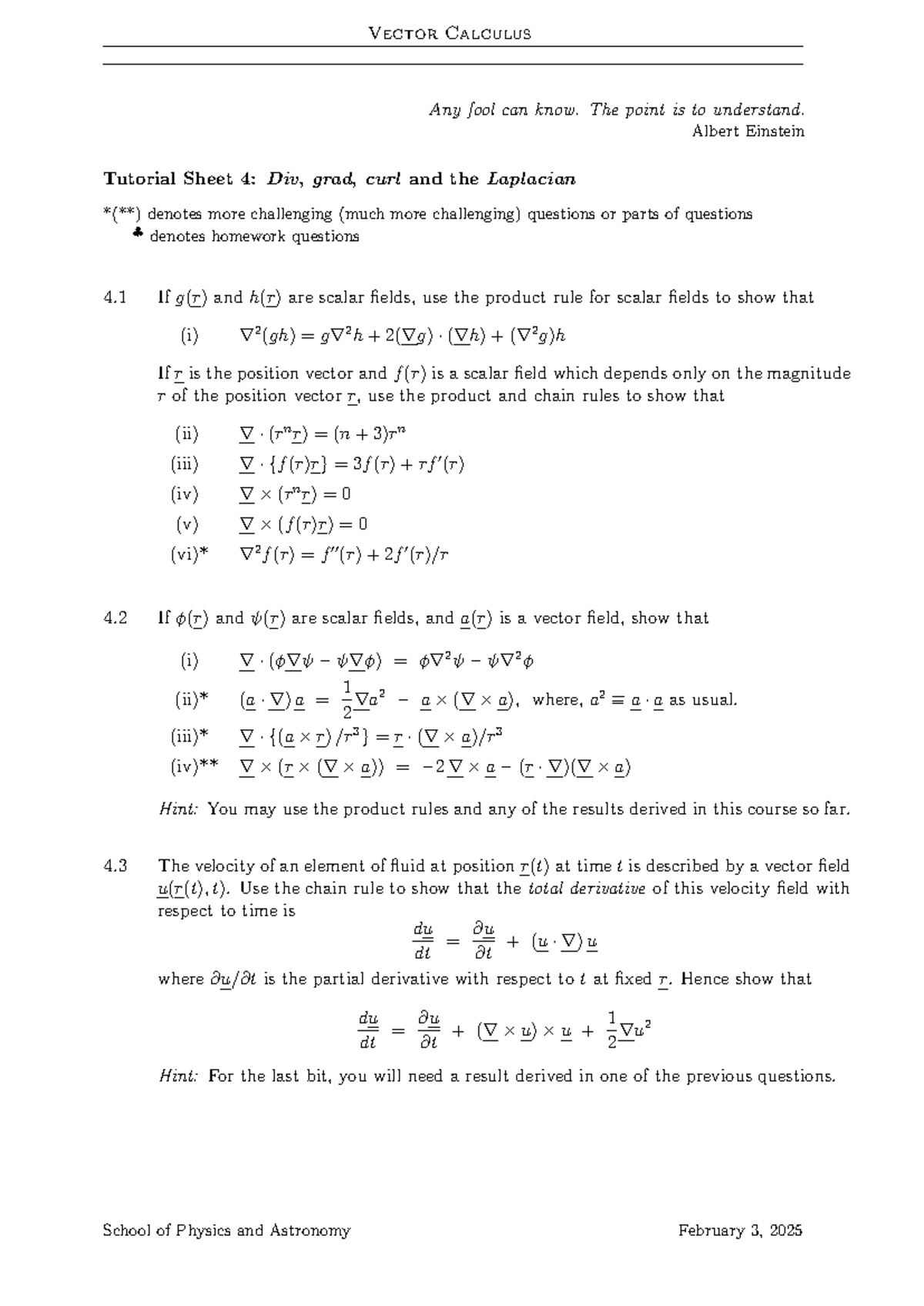 Vector Calculus PHYS 101: Tutorial 04 - Div, Grad, Curl & Laplacian ...